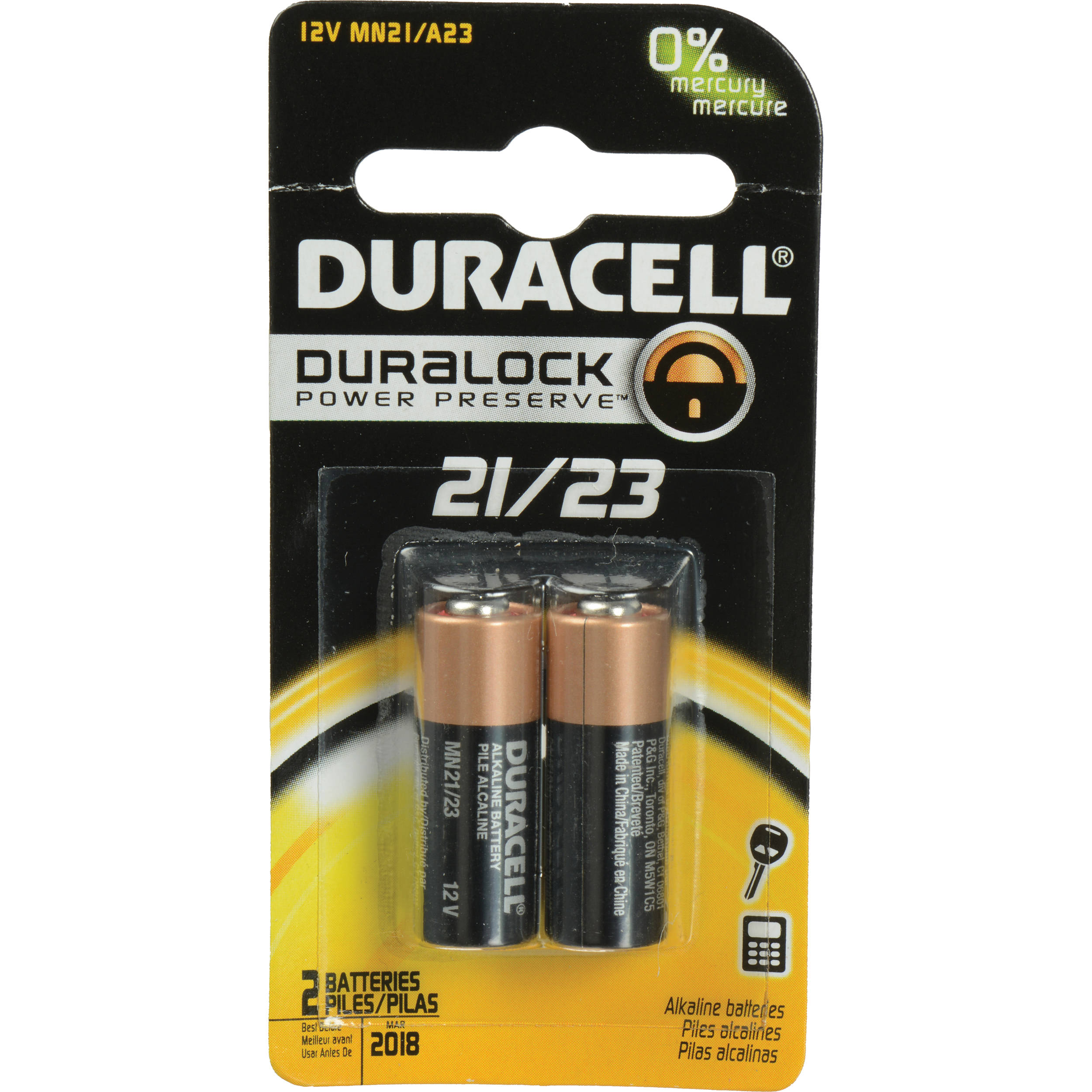Duracell A21 A23 Alkaline Battery 12V 2 Pack MN21B2PK B H