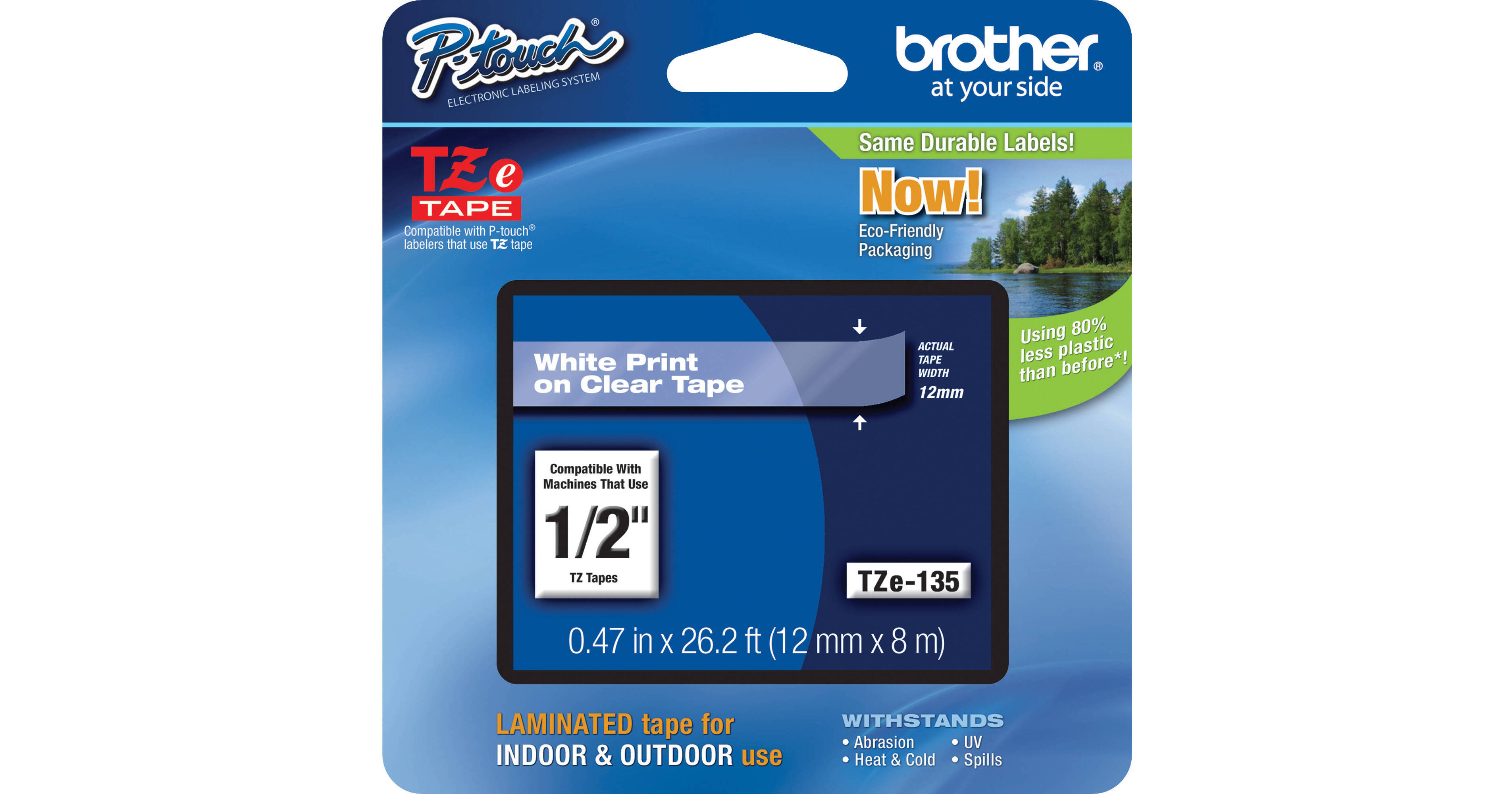 Brother TZe135 Laminated Tape for P-Touch Labelers TZE-135G B&H