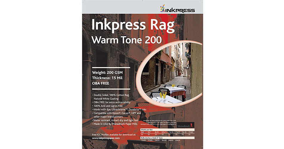 Inkpress Media Rag Warm Tone 200 Paper PRWT20081025 B&H Photo