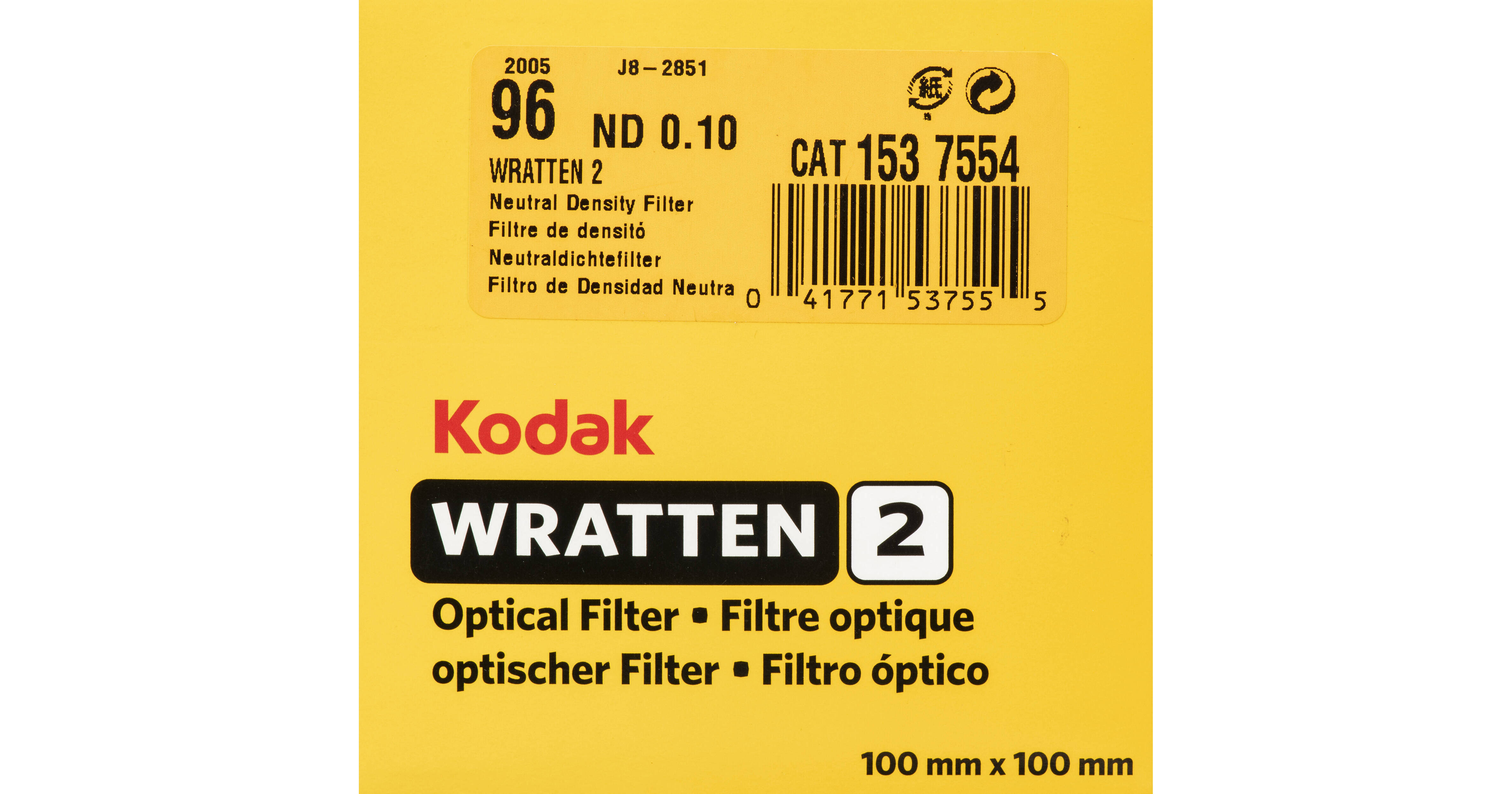 Kodak 4 x 4" Neutral Density #96 (ND) 0.1 Optical Gelatin
