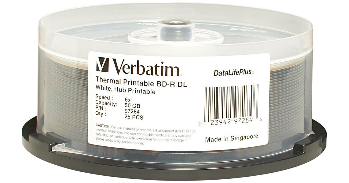 Verbatim 50GB 8x DataLifePlus White Thermal Hub Printable 97284