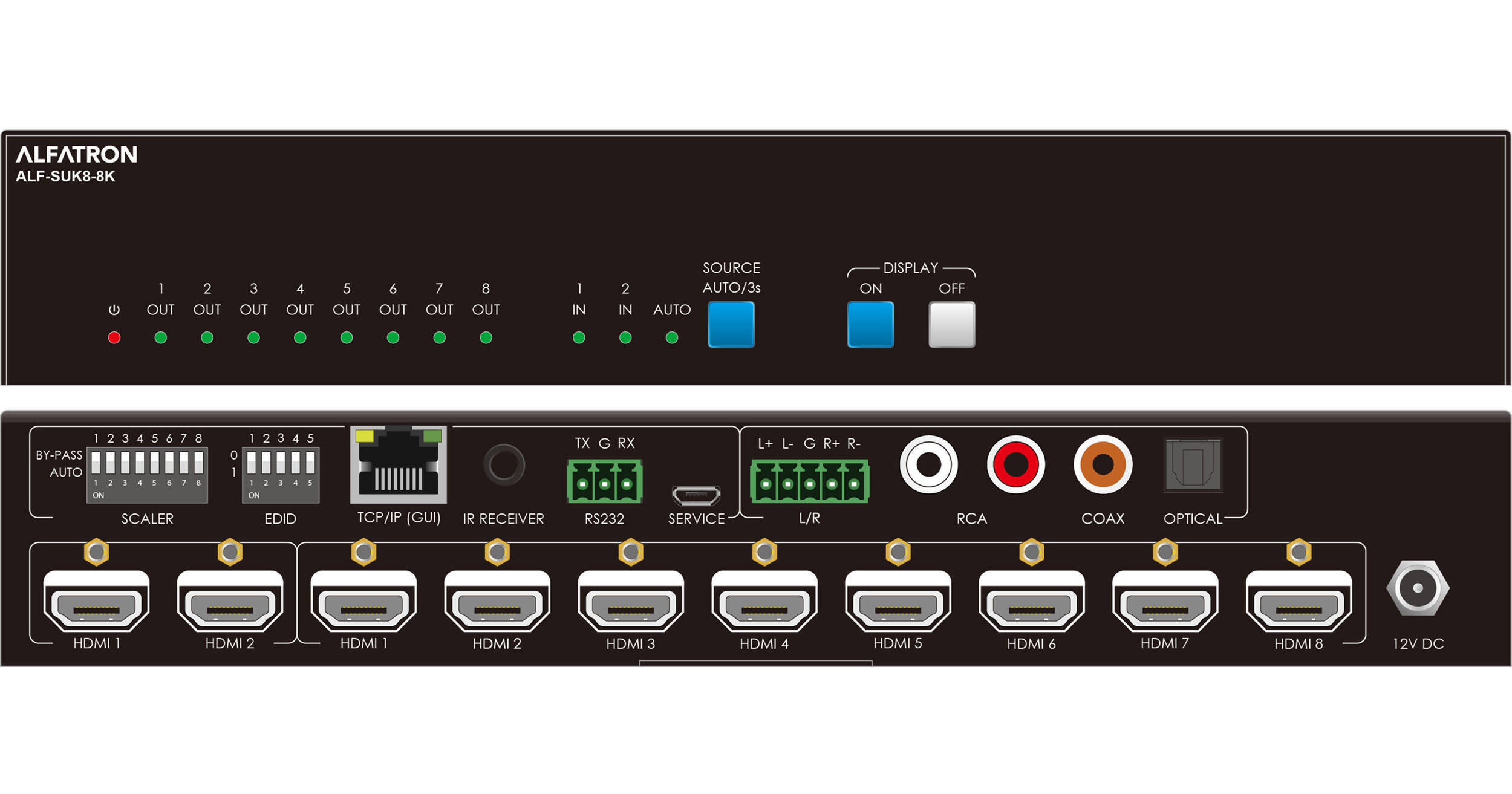 Alfatron 2x8 8K HDMI Distribution Amplifier with Auto ALF-SUK8