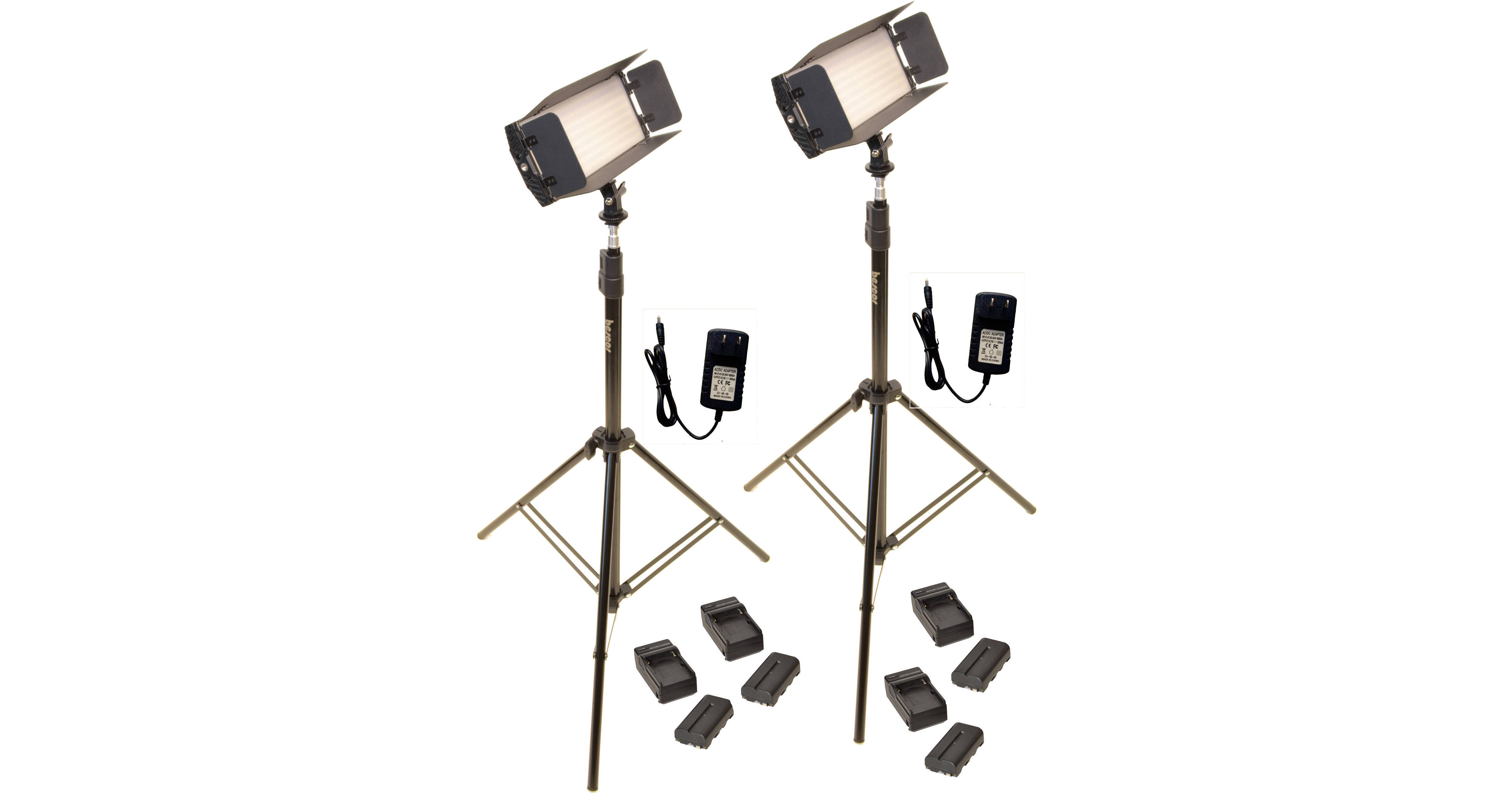 Bescor FP-312K 2-Point LED Light Kit with Light Stands FP312K