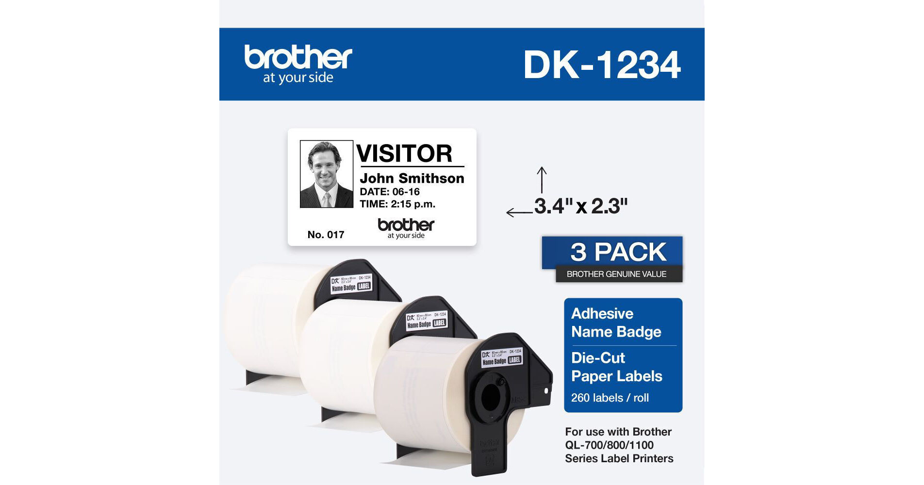 Brother DK1234 Die-Cut Name Badge Paper Labels DK12343PK B&H
