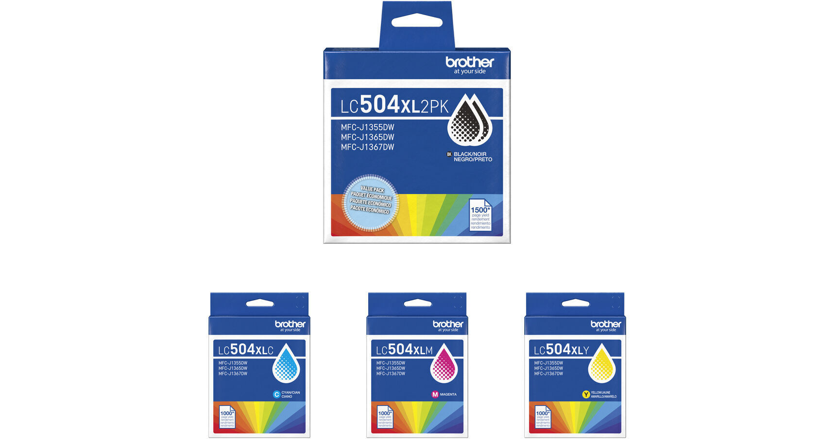 Brother LC504XL High Yield Ink Cartridge Kit (CMY and 2 Black)