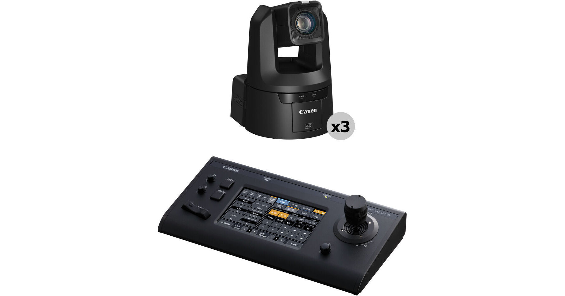 Canon CR-N500 4K NDI 15x Zoom PTZ 3-Camera Kit with Touchscreen