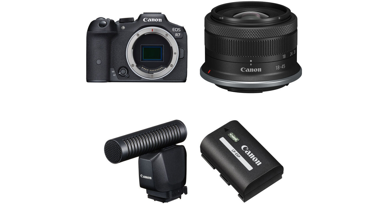 Canon EOS R7 Mirrorless Camera with 18-45mm Lens and Microphone