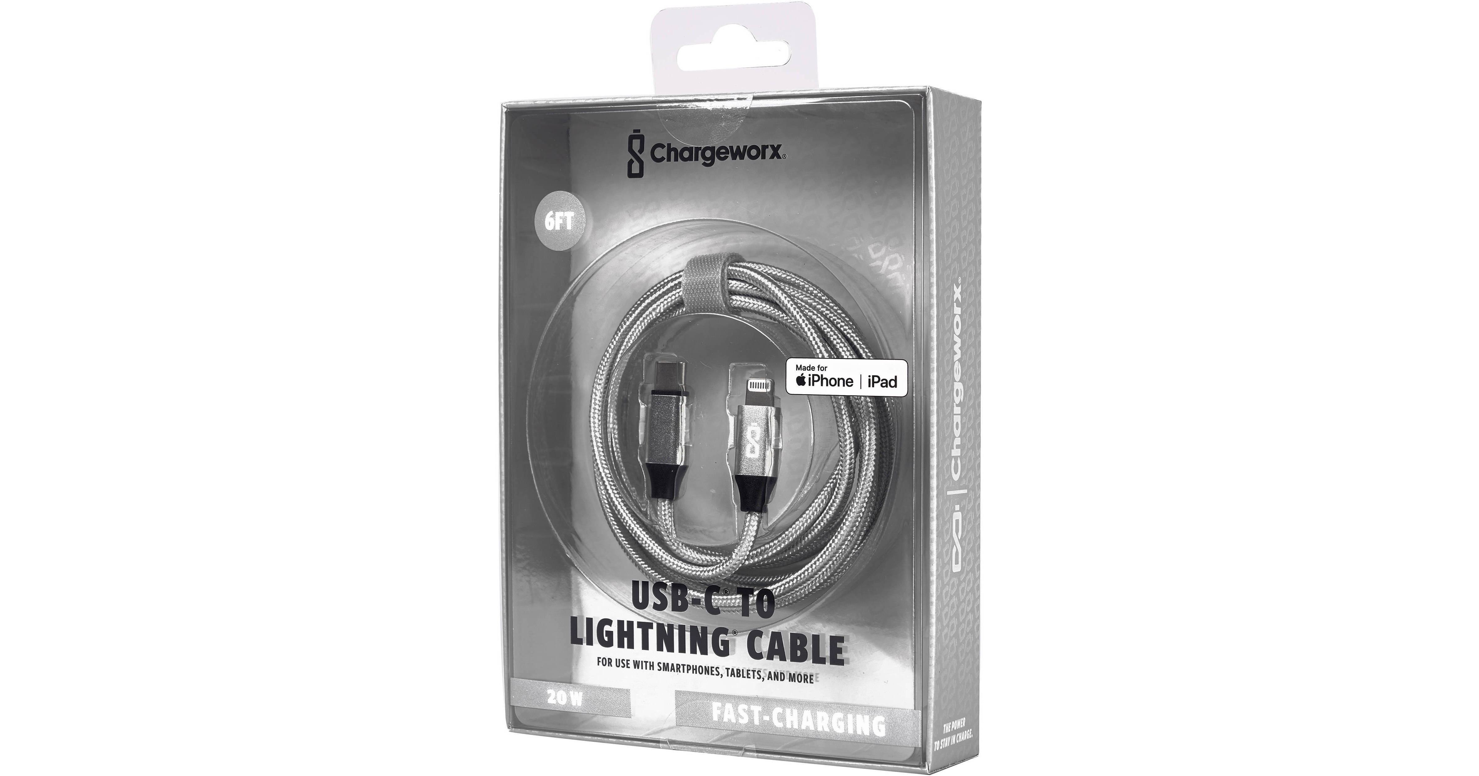 ChargeWorx USB-C to Lightning Cable (6', Silver) CHA-CX4940SL