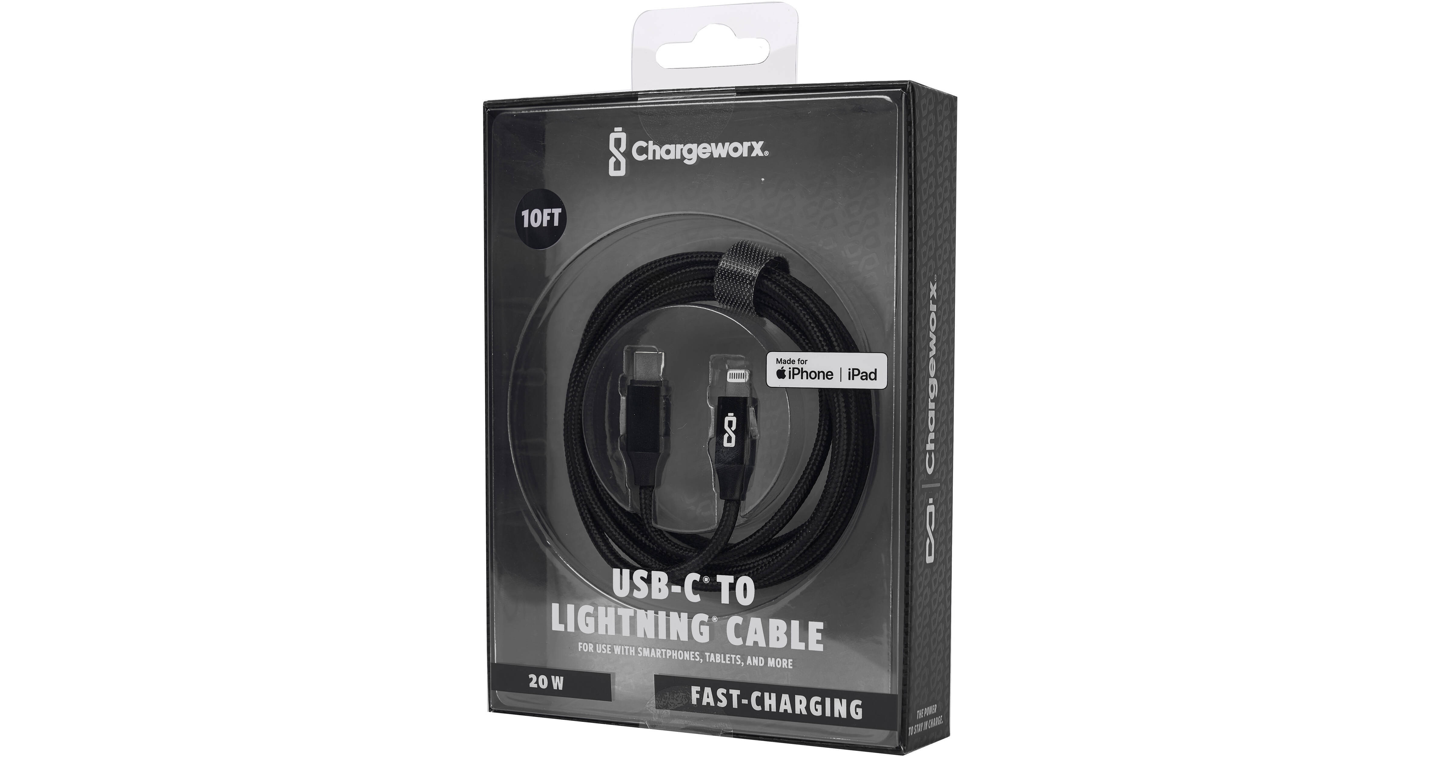 ChargeWorx USB-C to Lightning Cable (10', Black) CHA-CX4941BK