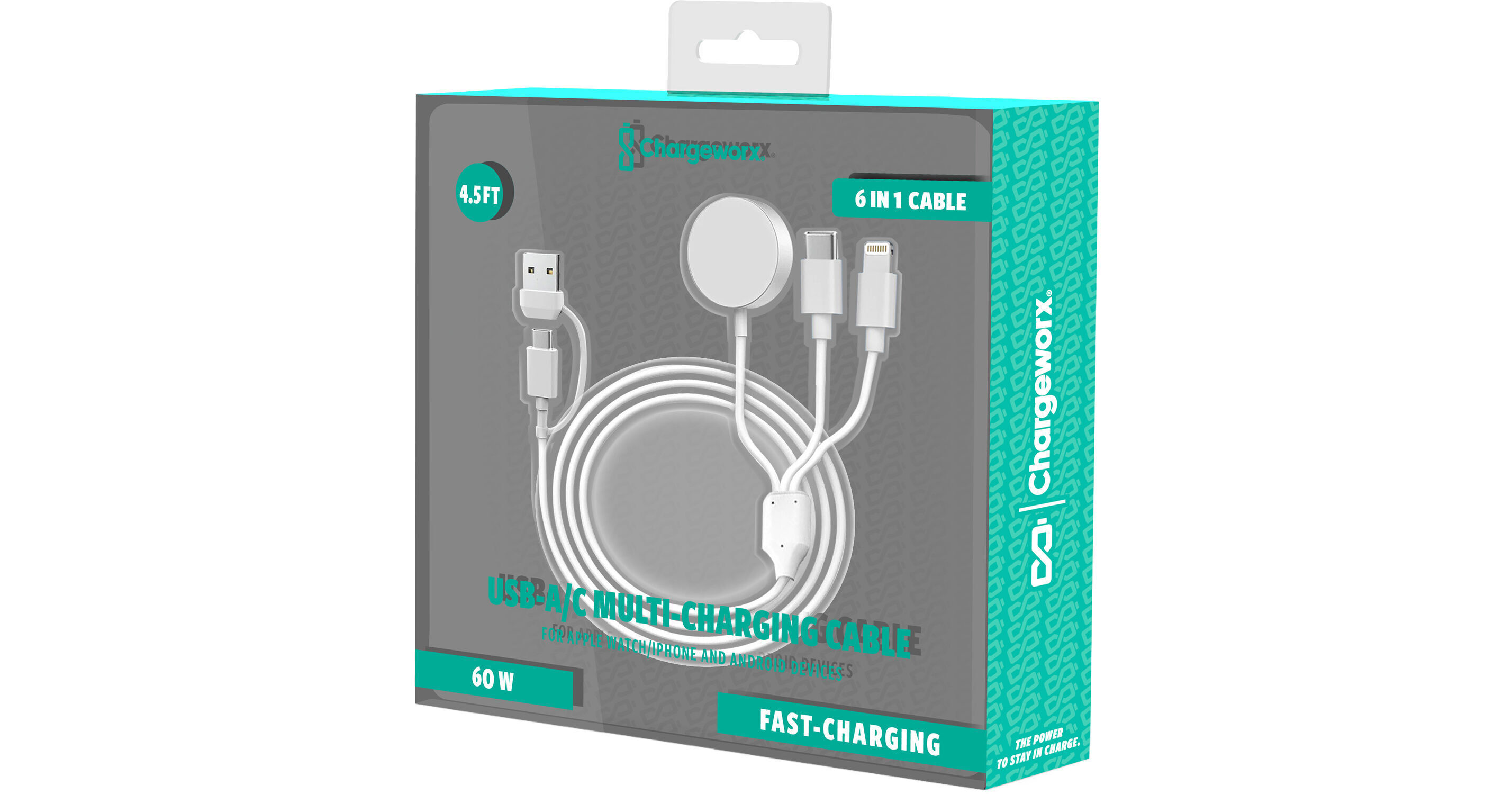 ChargeWorx 6-in-1 USB Charging Cable with Apple CHA-CX4962WH B&H