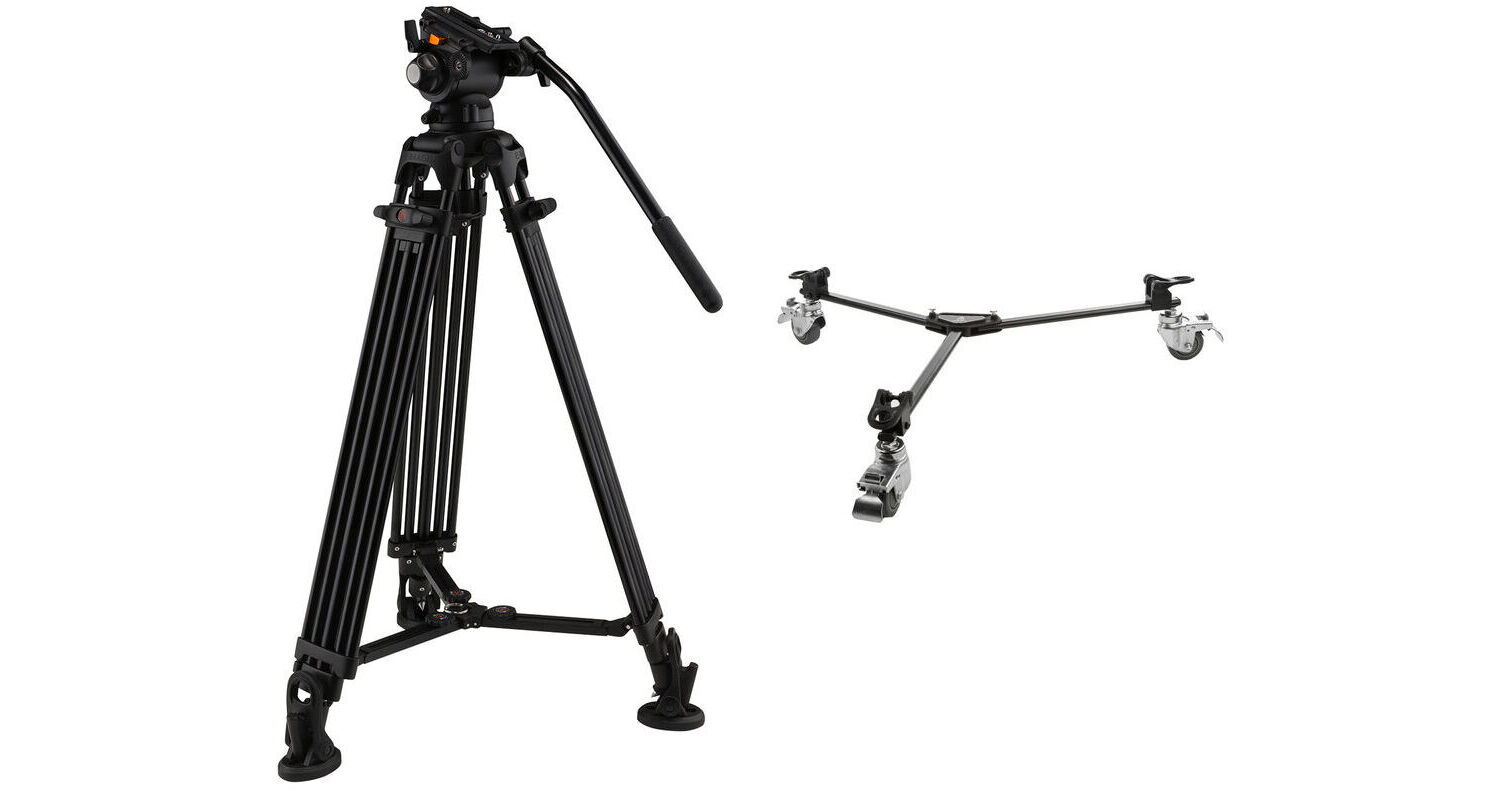 E-Image Two-Stage Aluminum Tripod with GH03 Head & Tripod Dolly