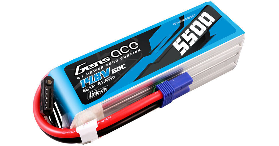 Gens Ace 5500mAh 4S 60 14.8Vc G-Tech LiPo Battery GEA554S60E5GT