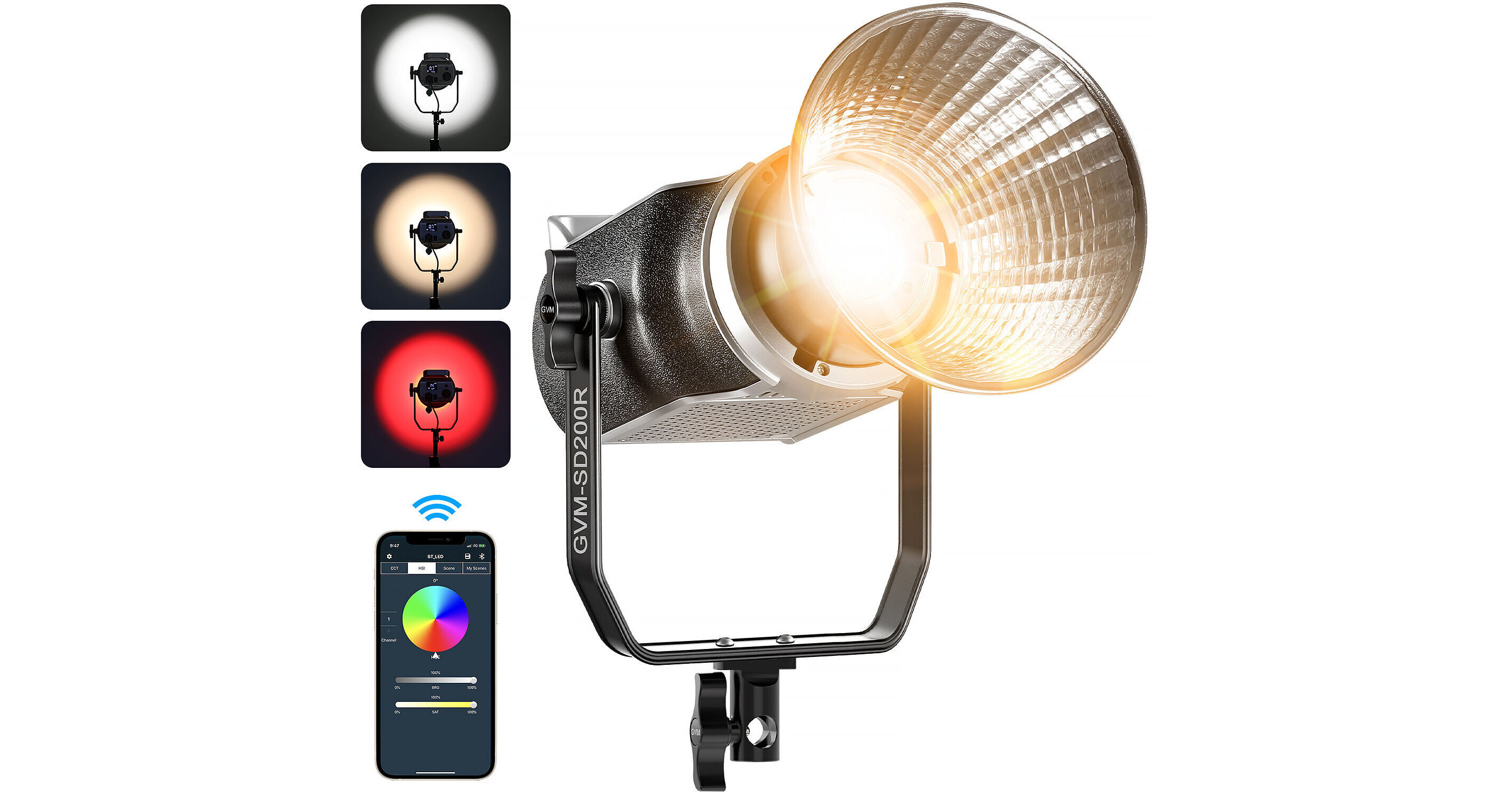 GVM SD200R RGB & Bi-Color LED Studio Video Spotlight GVM-SD200R