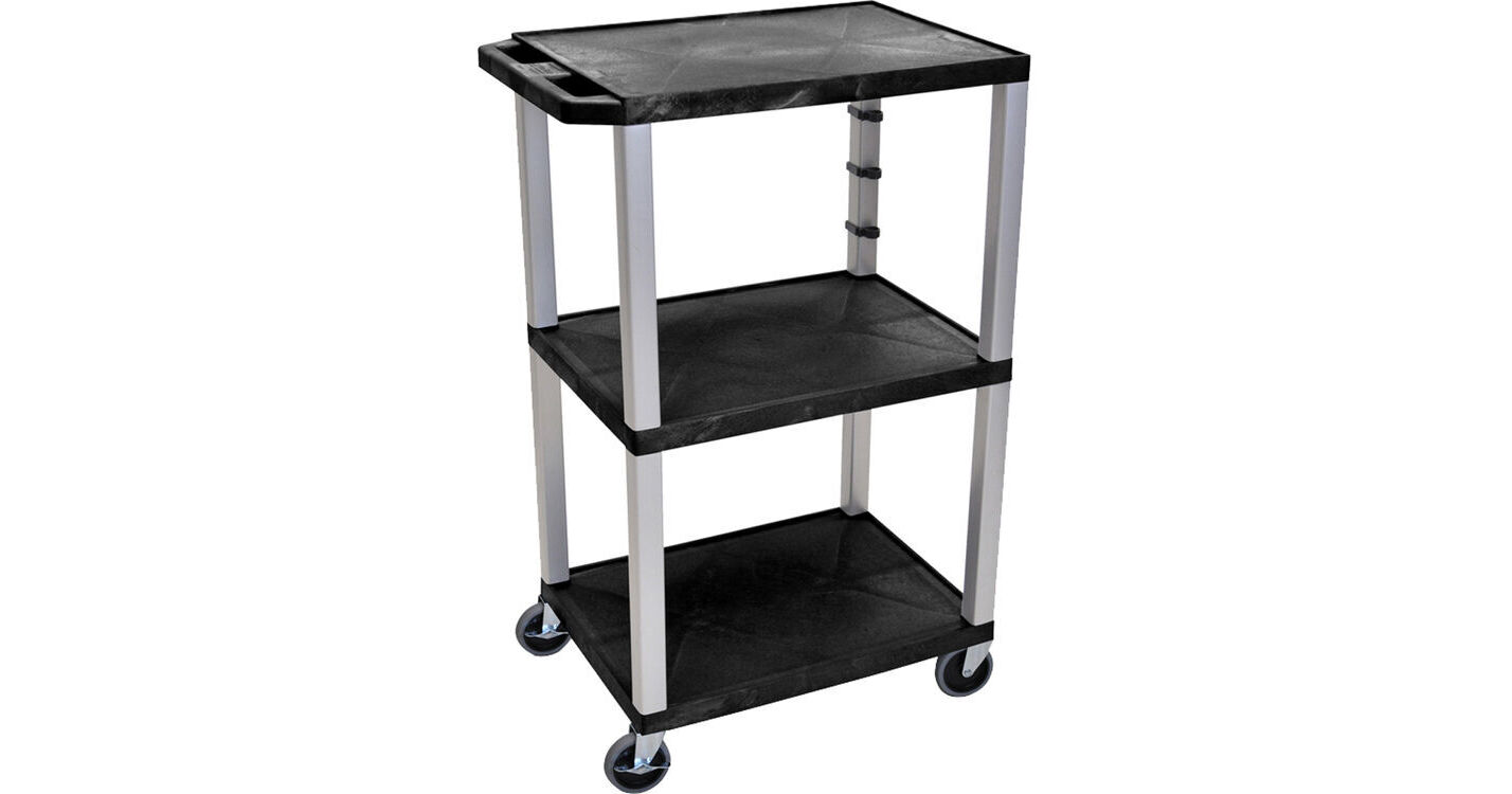 Luxor Three-Shelf Plastic Utility Cart 42" (Black) UCPL1-N B&H