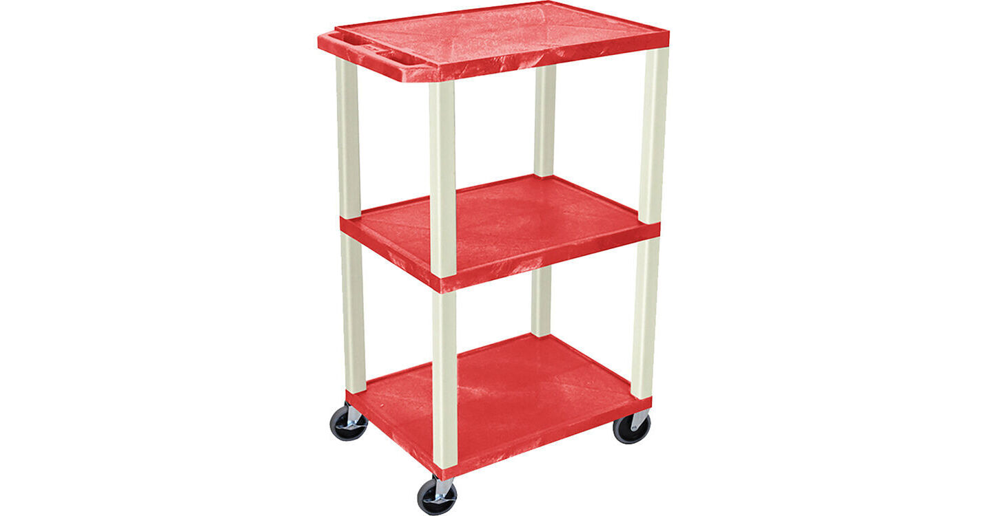 Luxor Three-Shelf Plastic Utility Cart 42" (Red) UCPL1R B&H