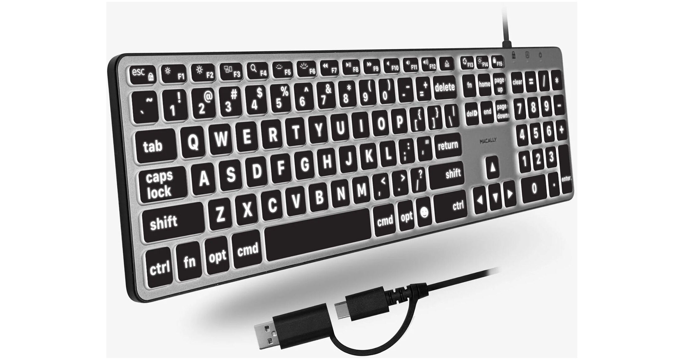Macally Wired Large-Print Backlit Keyboard for Mac UCABLZKEYLPSG