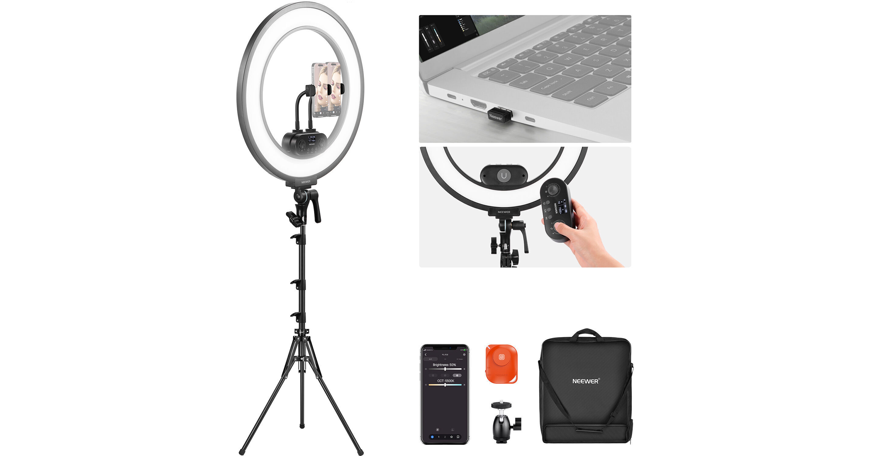 Neewer RL45B Edge Lit Bi-Color LED Ring Light Kit (18") 66603973