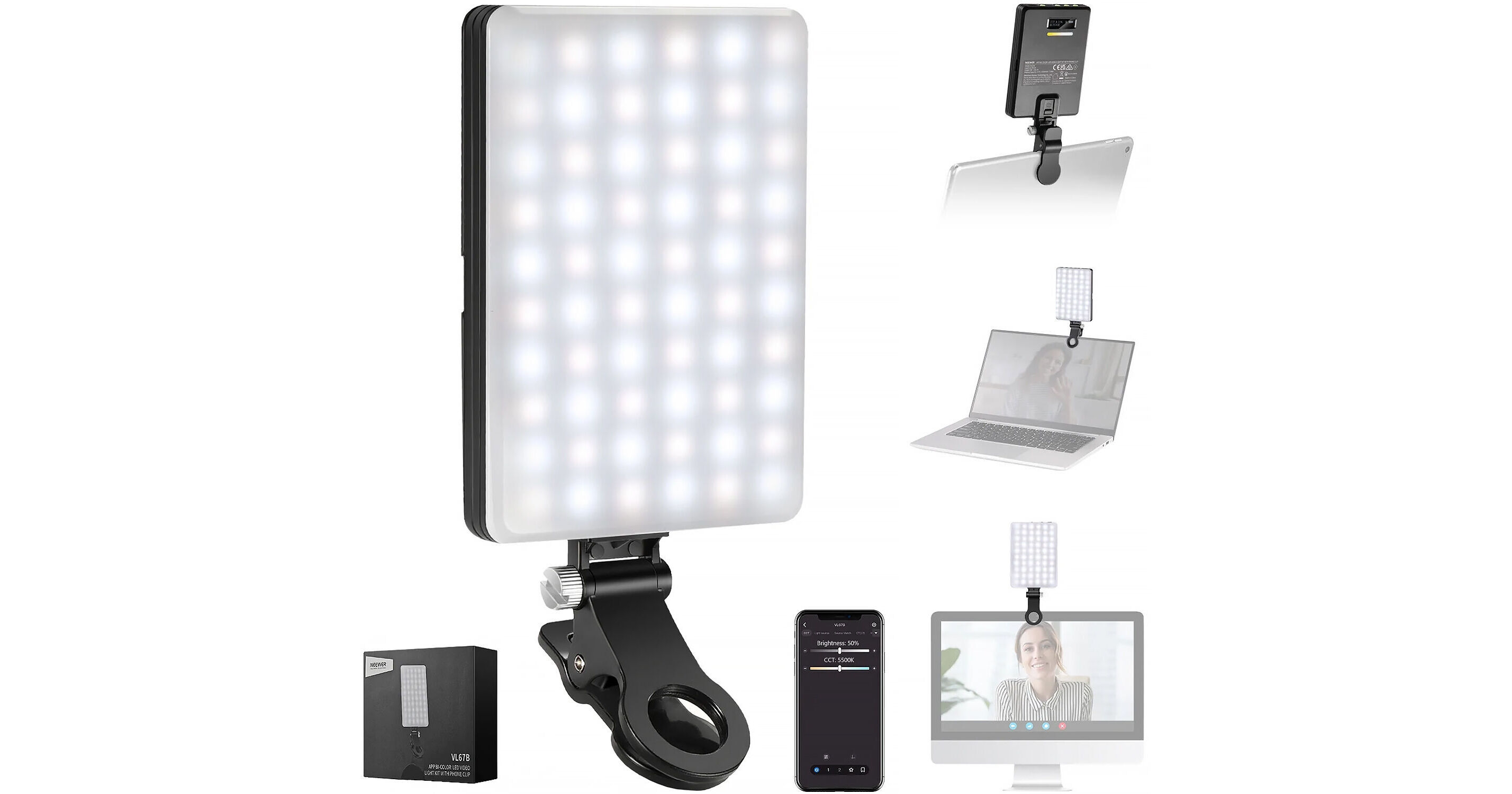 Neewer VL67B Clip-On Bi-Color LED Selfie Phone Light Kit