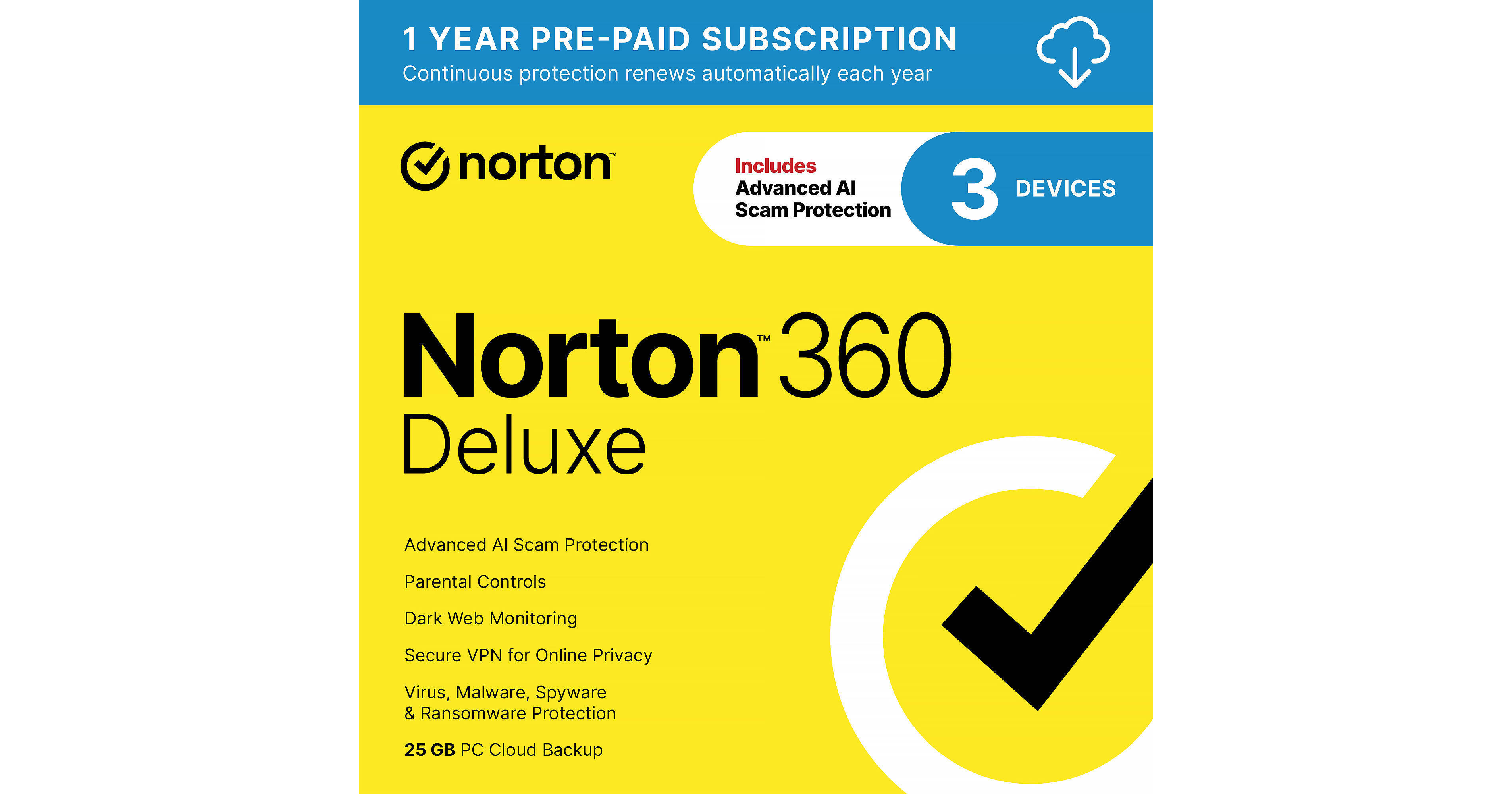 Norton 360 Deluxe (Three Devices, 1-Year Subscription) 21450034