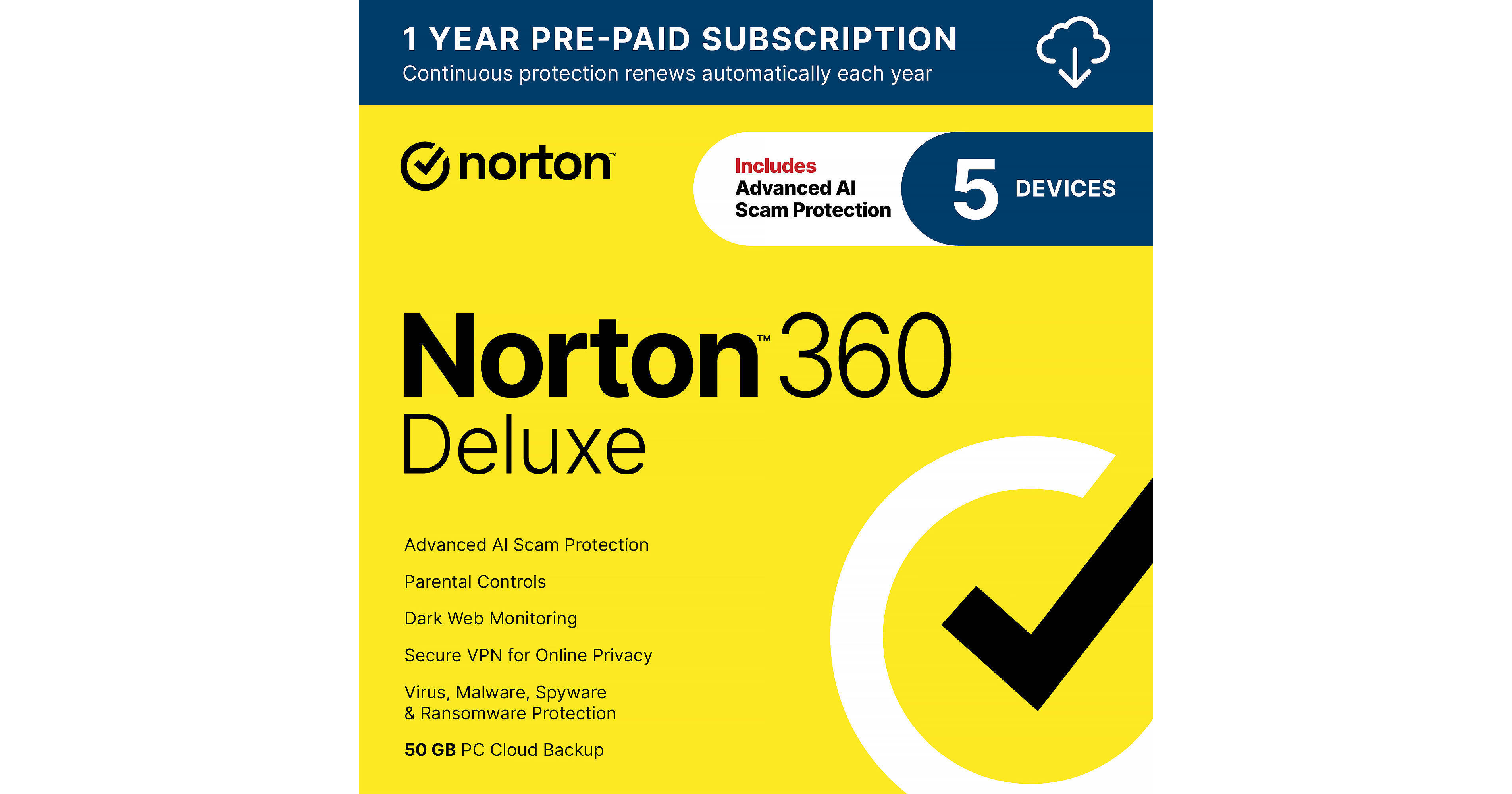 Norton 360 Deluxe (Five Devices, 1-Year Subscription) 21450068
