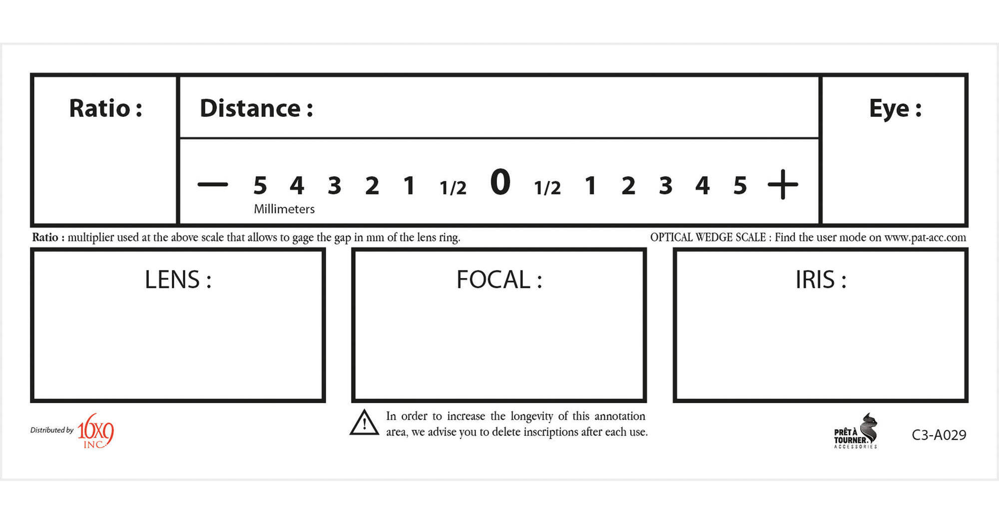 Pret a Tourner Optical Wedge Scale Magnetic Card PAT-C3-A029 B&H