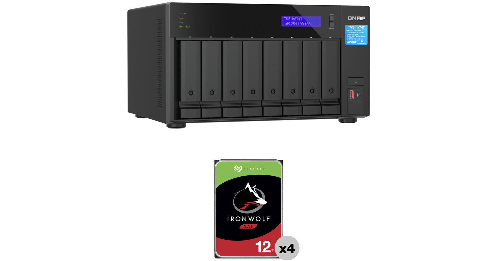 QNAP 48TB TVS-h874T 8-Bay NAS Enclosure Kit (4 x 12TB) B&H