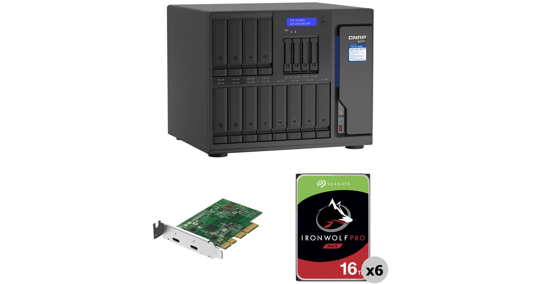 QNAP 96TB TVS-h1688X 16-Bay NAS Enclosure Kit (6 x 16TB) with