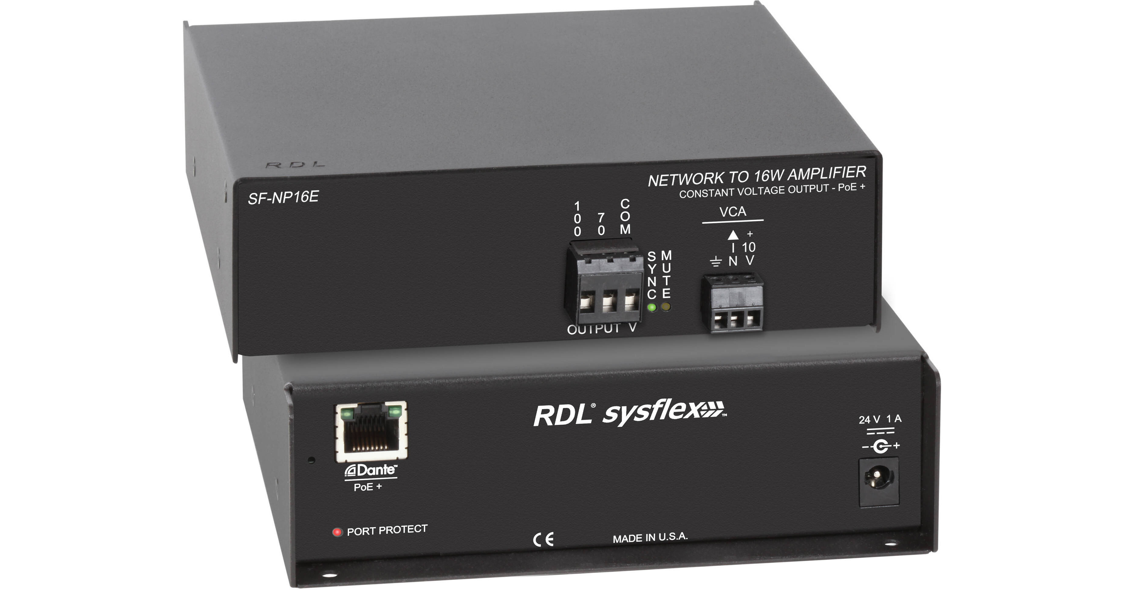 RDL SF-NP16E 16W Dante to 70/100V Mono Audio Amplifier SF-NP16E