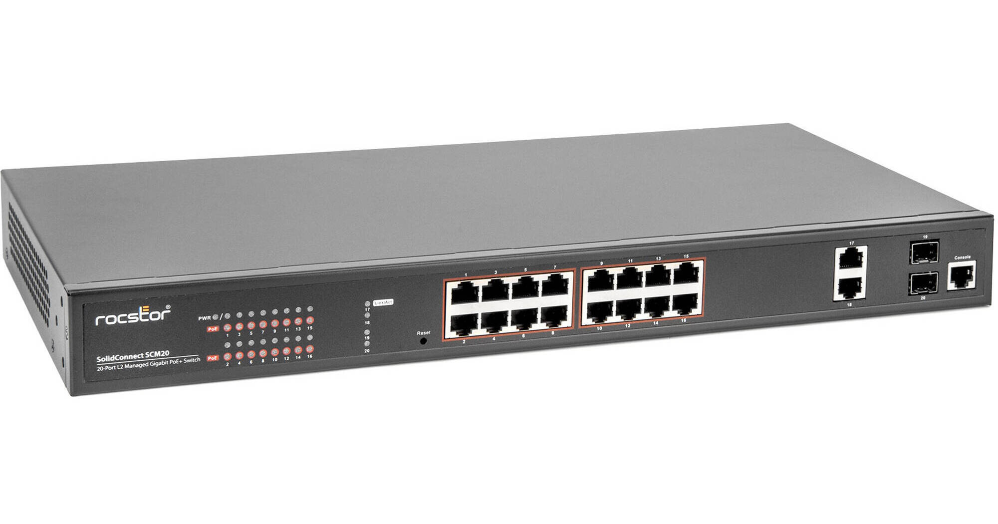 Rocstor SolidConnect SCM20 16-Port PoE+ Gigabit L2 Y10S010-B1