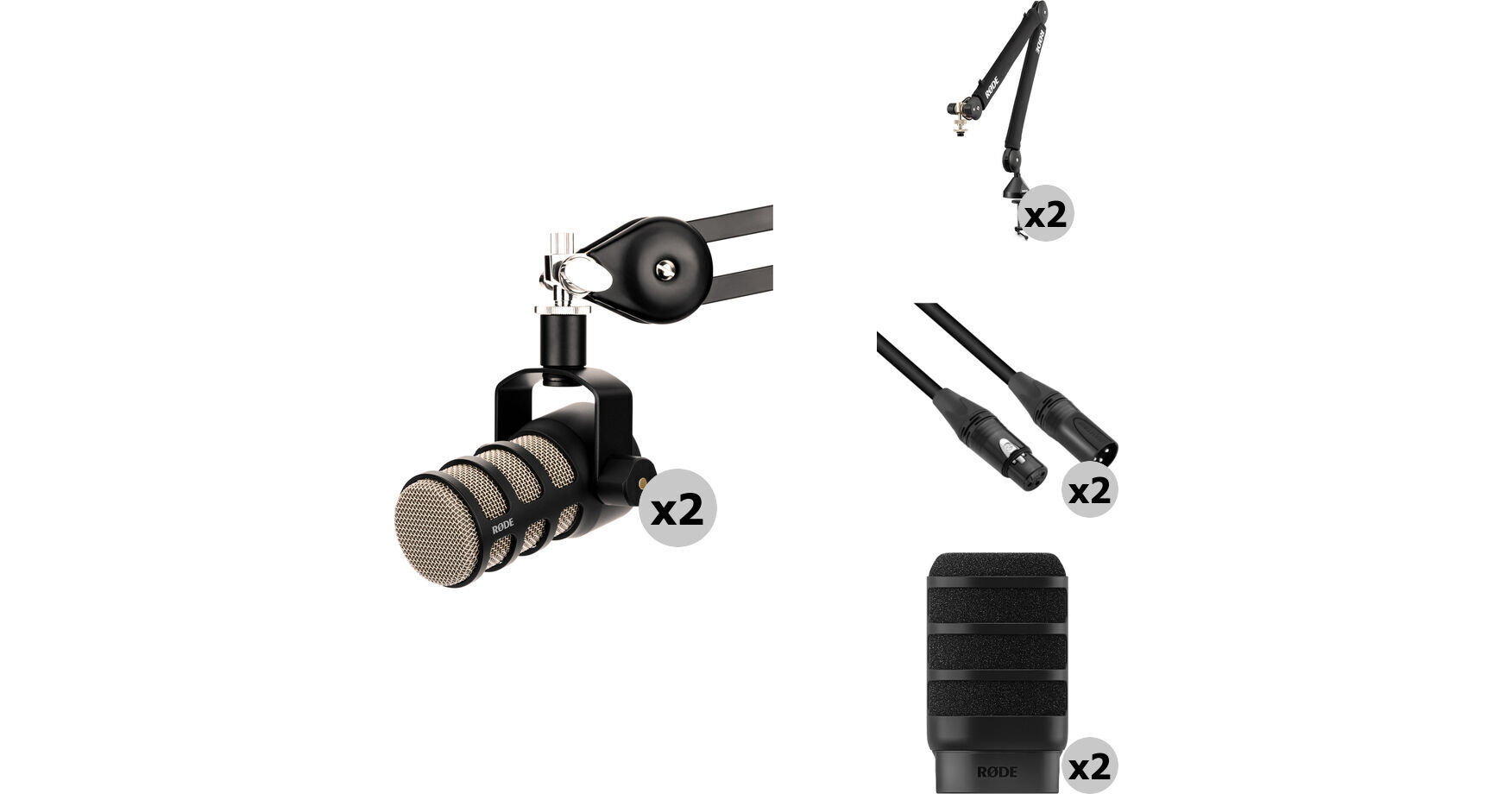 RODE PodMic 2-Person Podcasting Microphone Kit with Boom Arms,