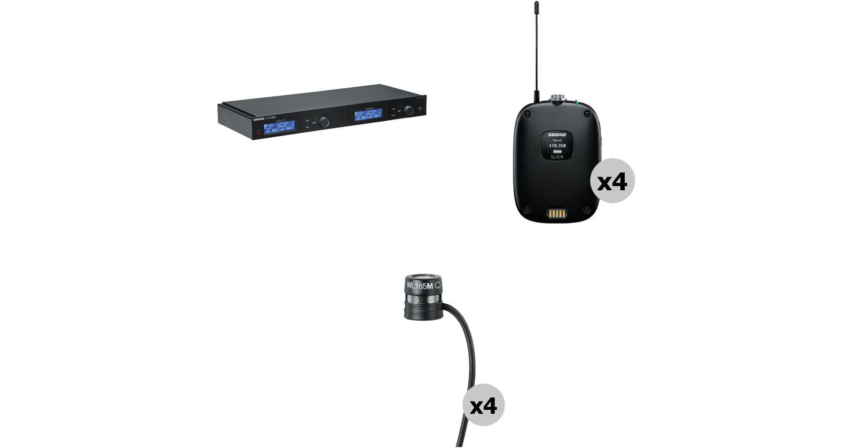 Shure SLXD4Q+ Quad-Channel Digital Wireless Receiver Kit with