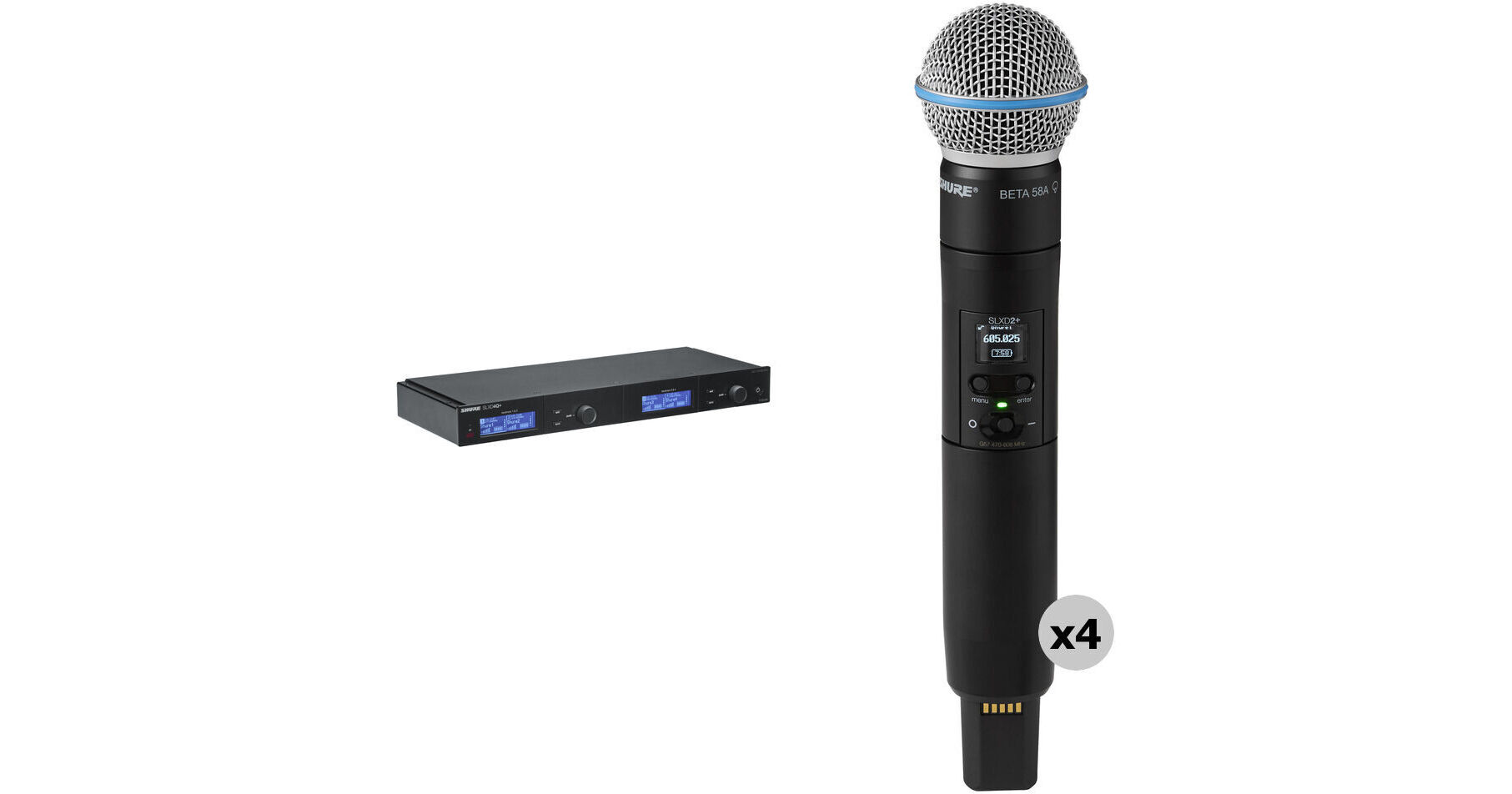 Shure SLXD4QDAN+ Quad-Channel Digital Wireless Receiver Kit with