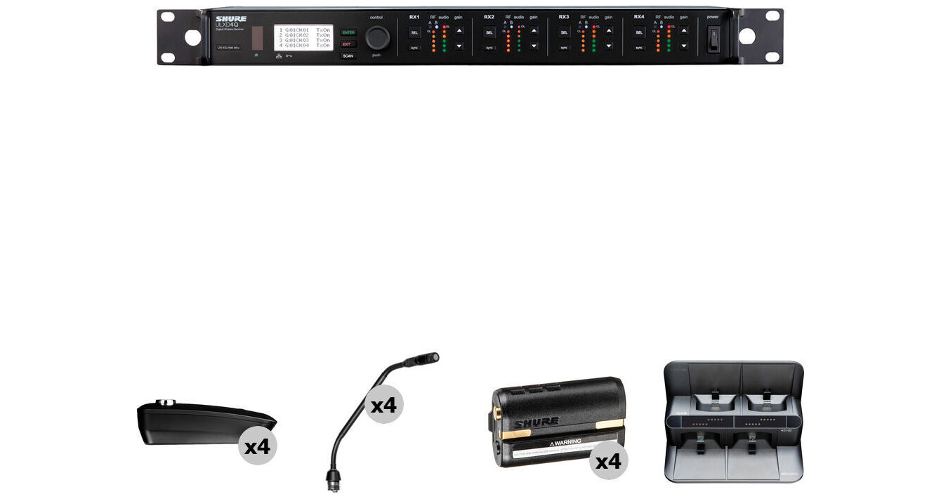 Shure ULXD4Q Quad-Channel Wireless Receiver with 10" Gooseneck