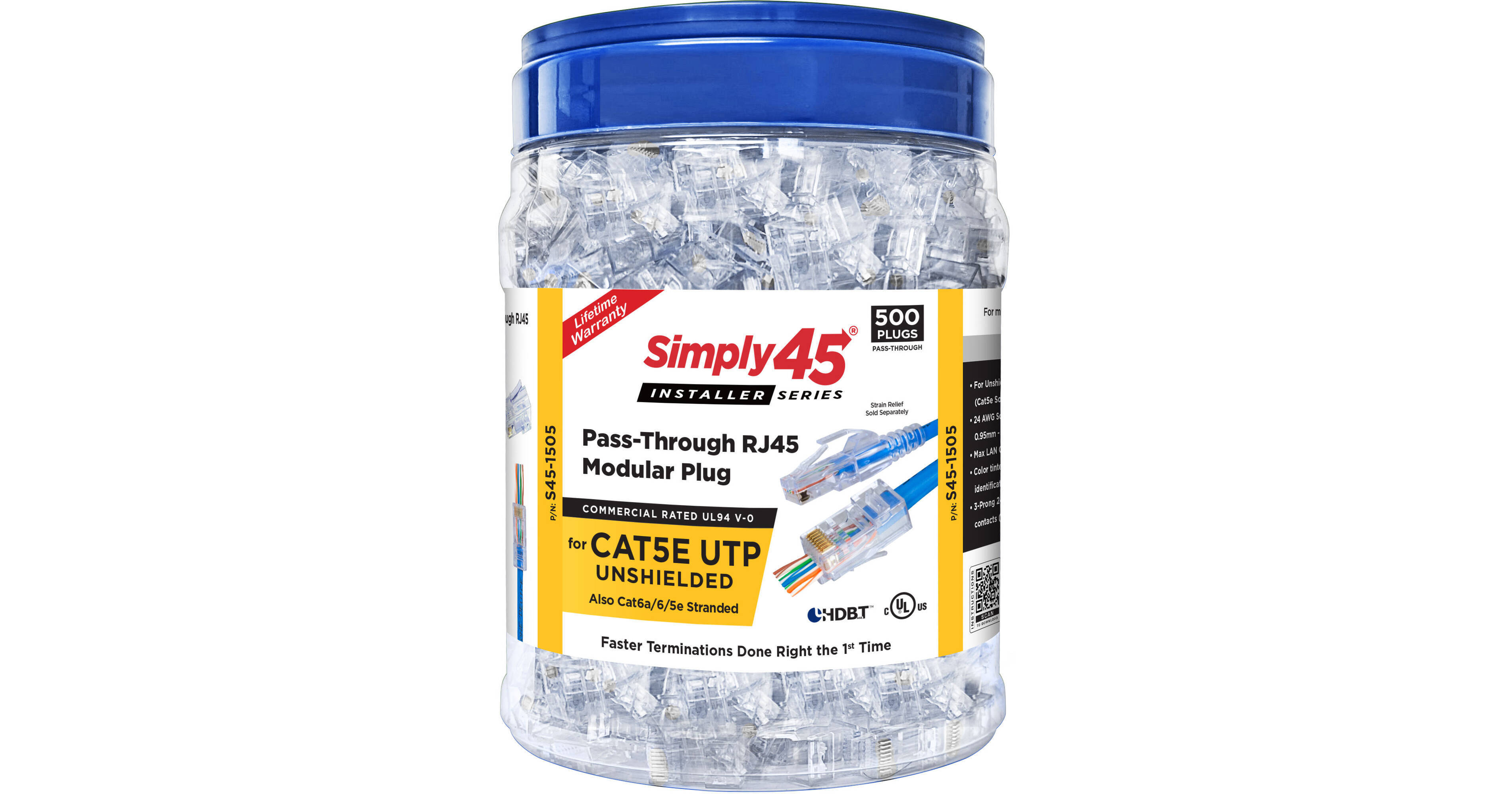 Simply45 S45-1505 Cat5e Unshielded Pass-Through RJ45 S45-1505