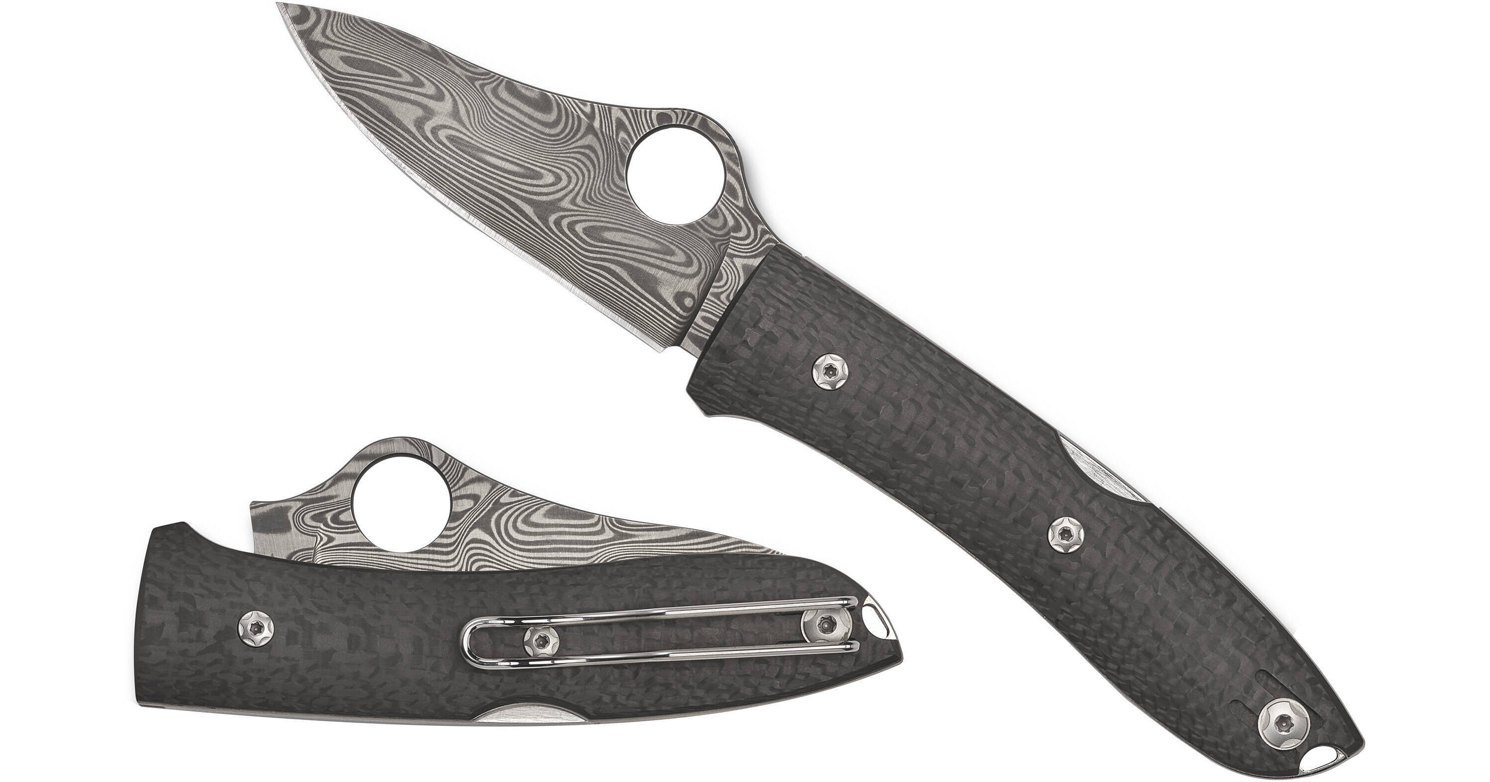 Spyderco SpyOpera Carbon Fiber Thor Damascus Folding C255CFPD