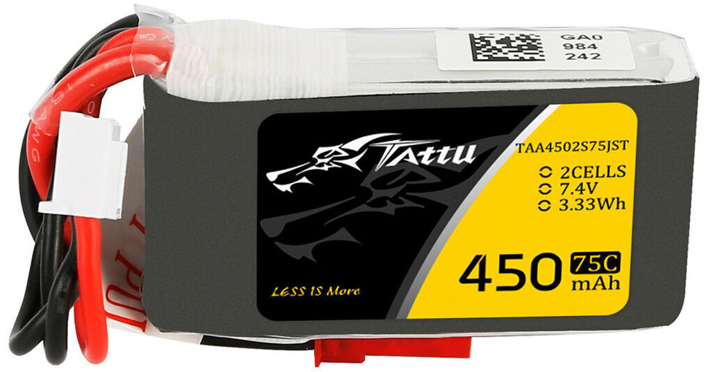 Tattu 450mAh 2S 7.4V 75C LiPo Battery Pack TAA4502S75JST B&H
