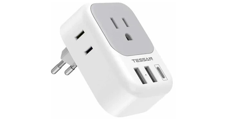 Tessan USA to European 7-in-1 USB Travel Power TS-161-EU-C-GR
