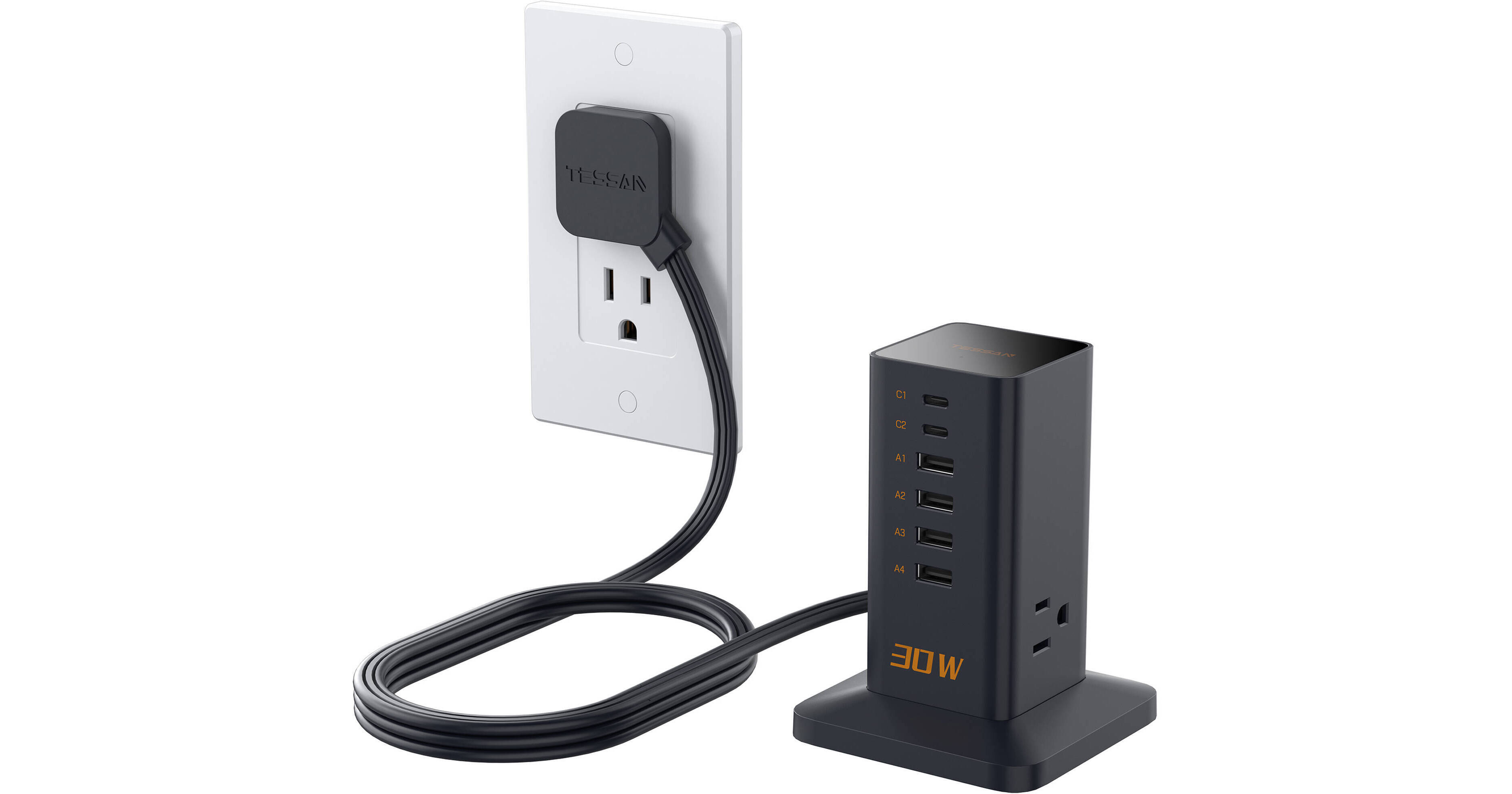 Tessan 9-in-1 30W USB/AC Vertical Charging Stati TS-CS02-BK B&H