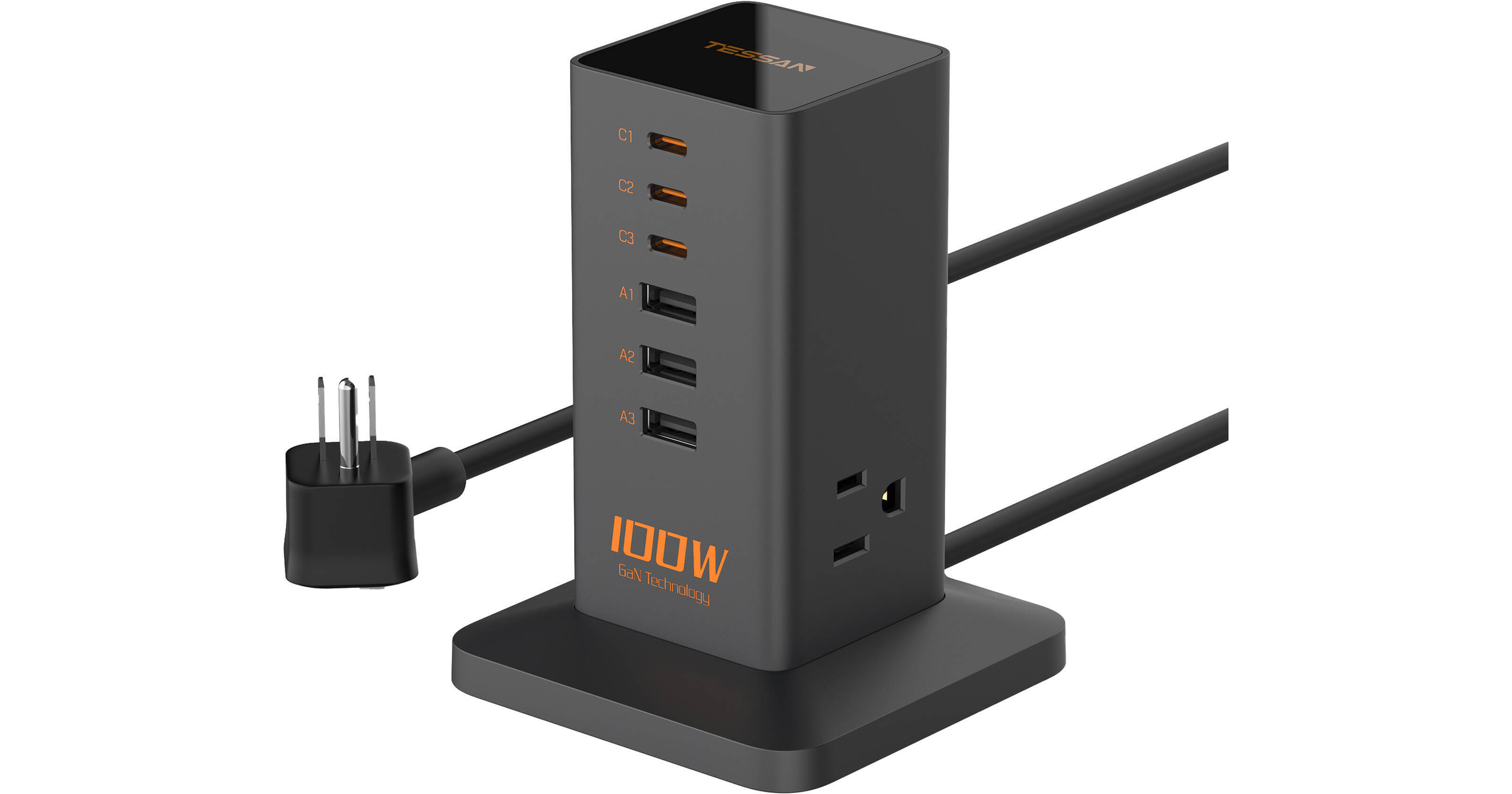 Tessan 9-in-1 100W USB/AC Vertical Charging Stati TS-CS03-BK B&H
