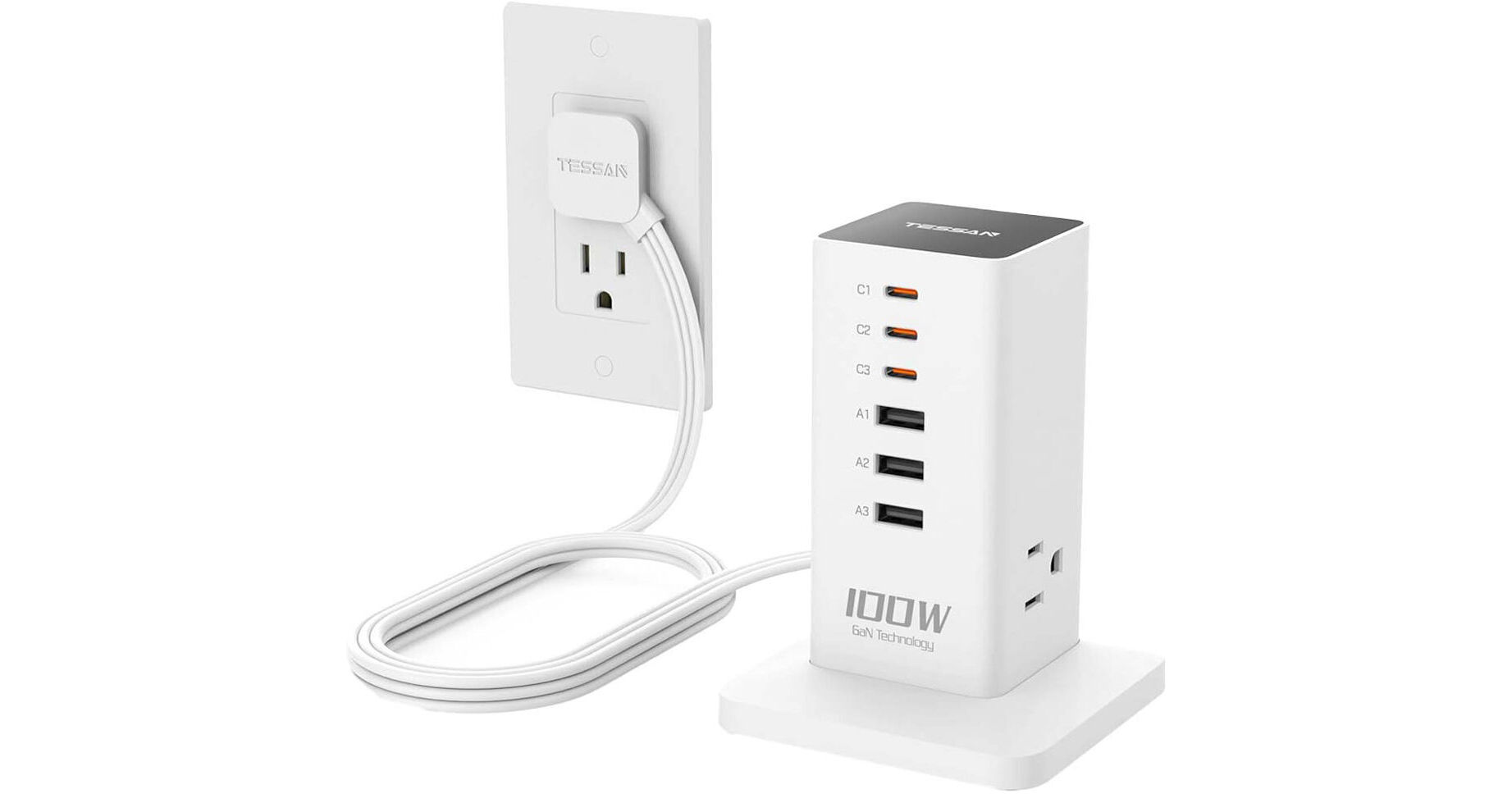 Tessan 9-in-1 100W USB/AC Vertical Charging Stati TS-CS03-WH B&H