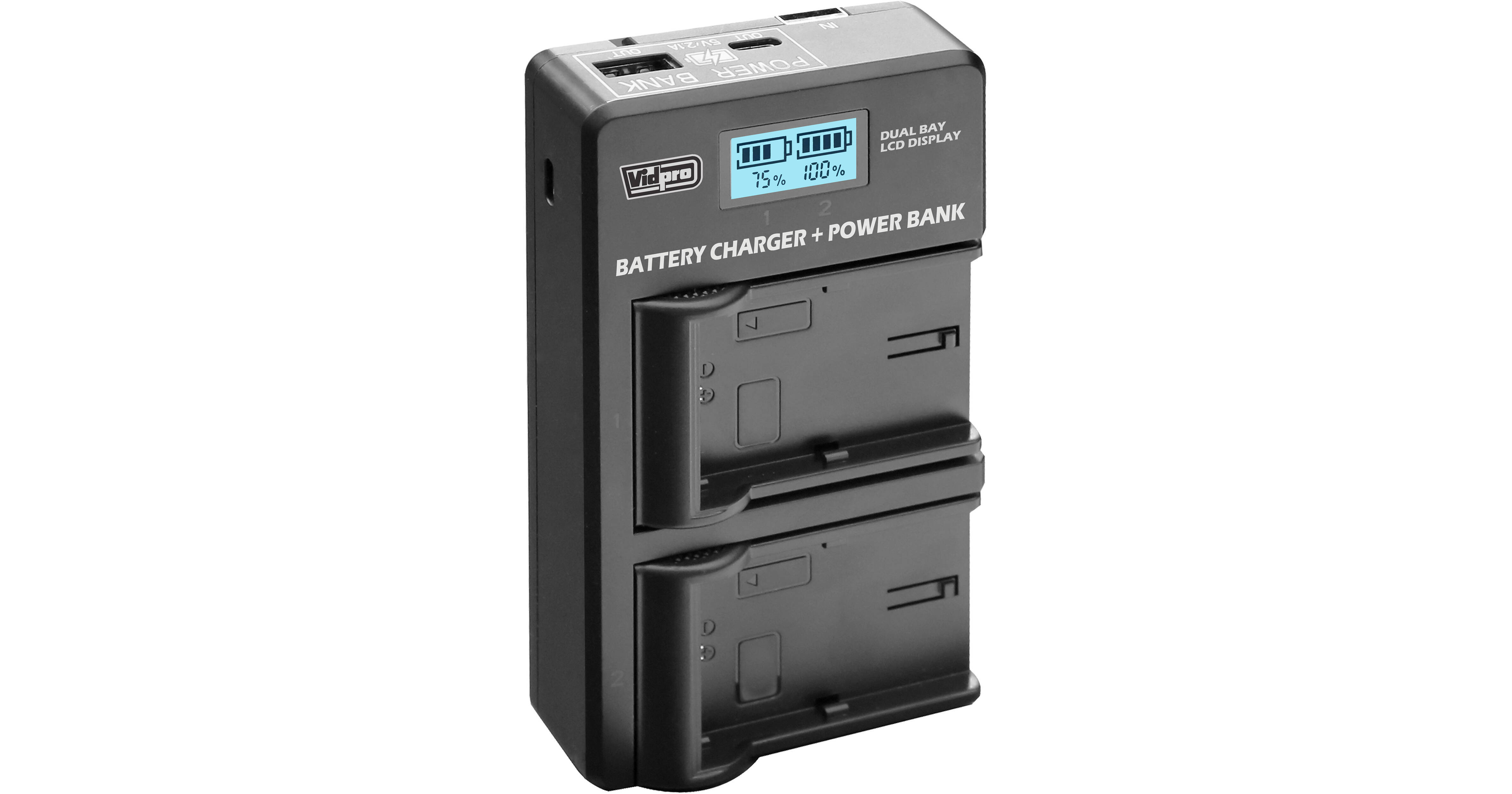 Vidpro Dual-Bay LCD Display Digital Charger with Power VDL-45
