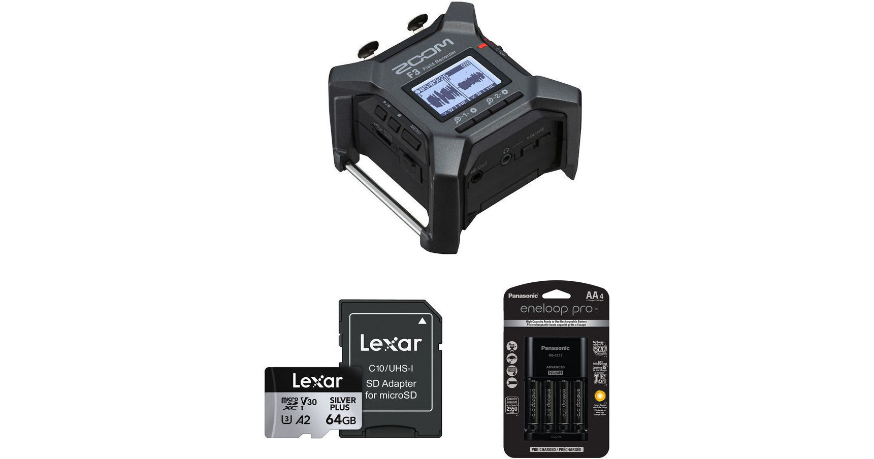 Zoom F3 2-Input / 2-Track Portable Field Recorder Essentials Kit