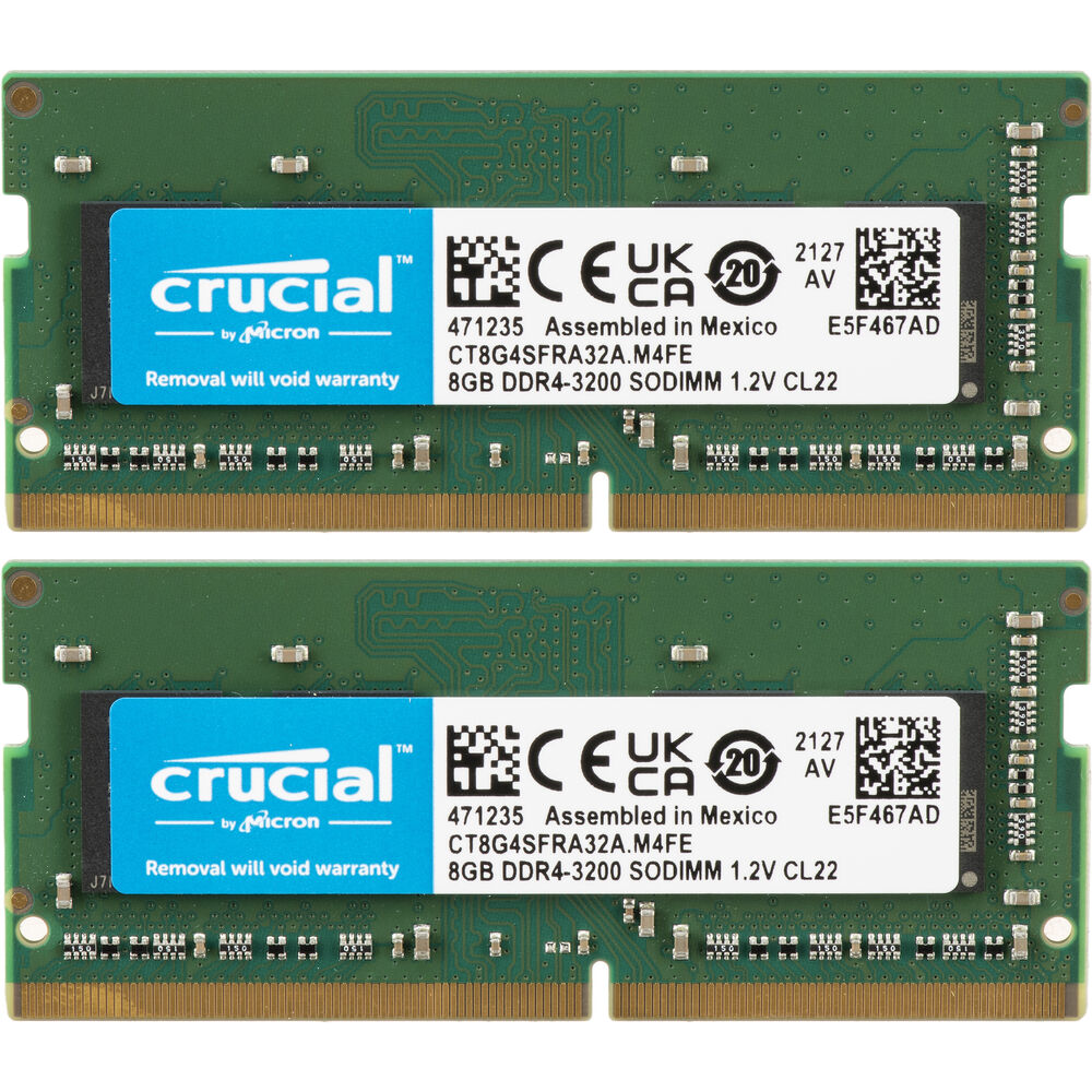 Crucial 16GB Laptop DDR4 3200 MHz SODIMM Memory CT2K8G4SFRA32A Crucial 16GB Laptop DDR4 3200 MHz SODIMM Memory CT2K8G4SFRA32A