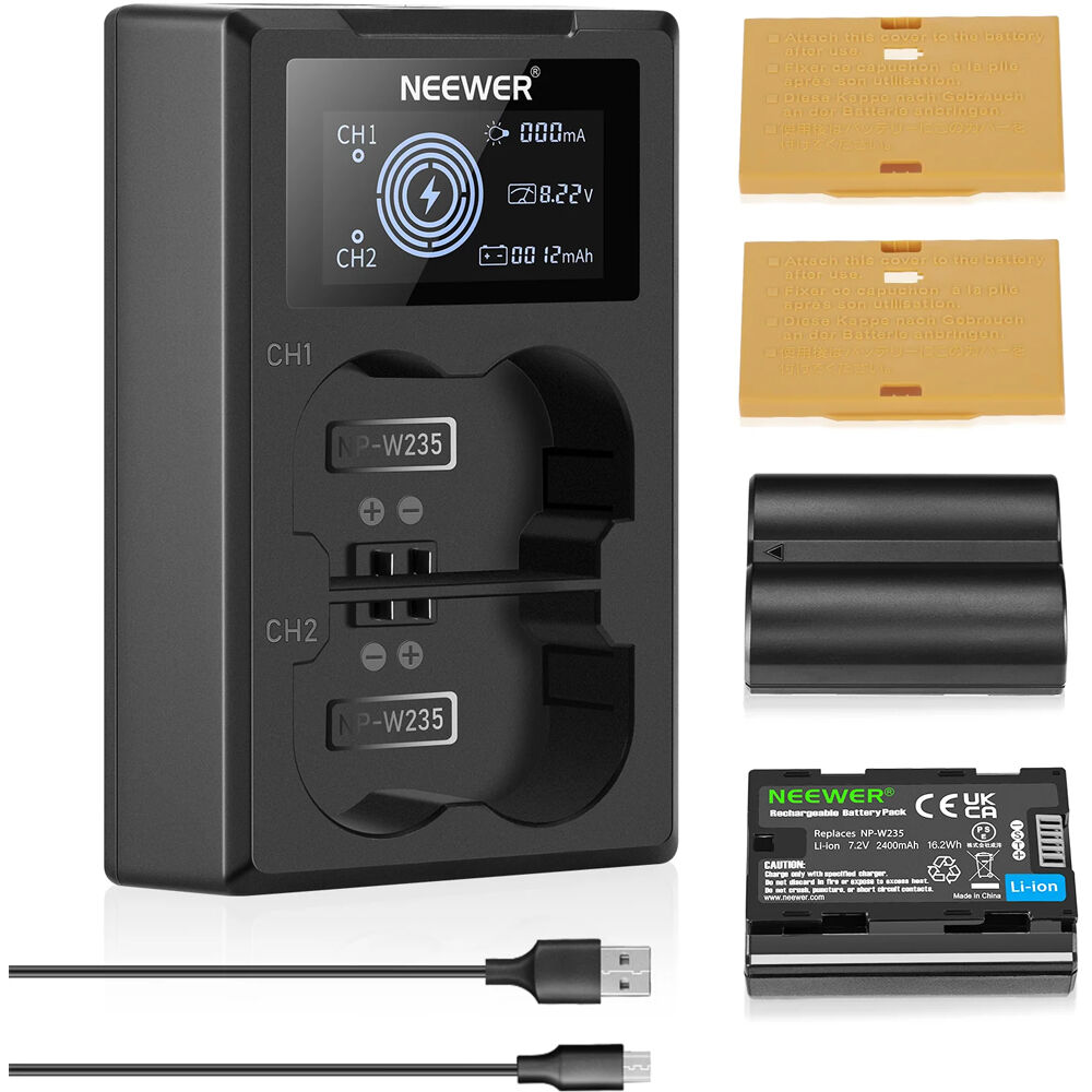 Neewer Dual Battery Charger & Pair of NP-W235 Batteries 66602095