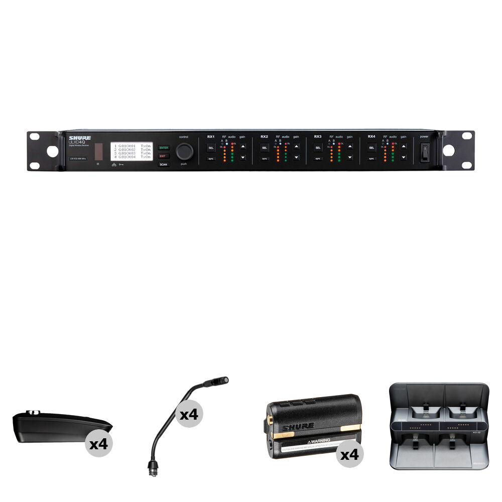 Shure ULXD4Q Quad-Channel Wireless Receiver with 10" Gooseneck
