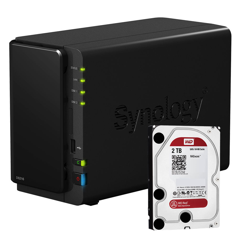 Synology 4TB 2 X 2TB DiskStation DS216 2 Bay NAS Server Kit