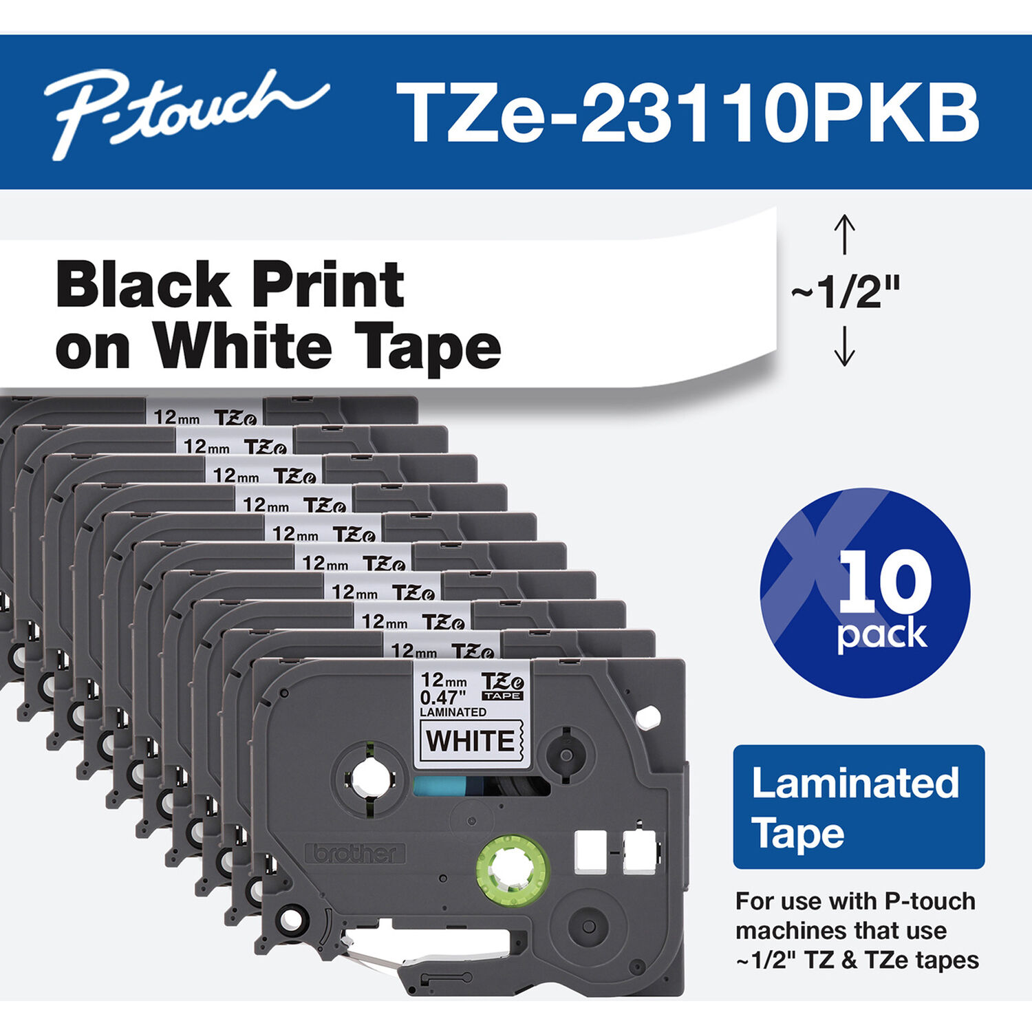 Brother TZe231 Laminated Tape for P-Touch Labelers TZE23110PKB