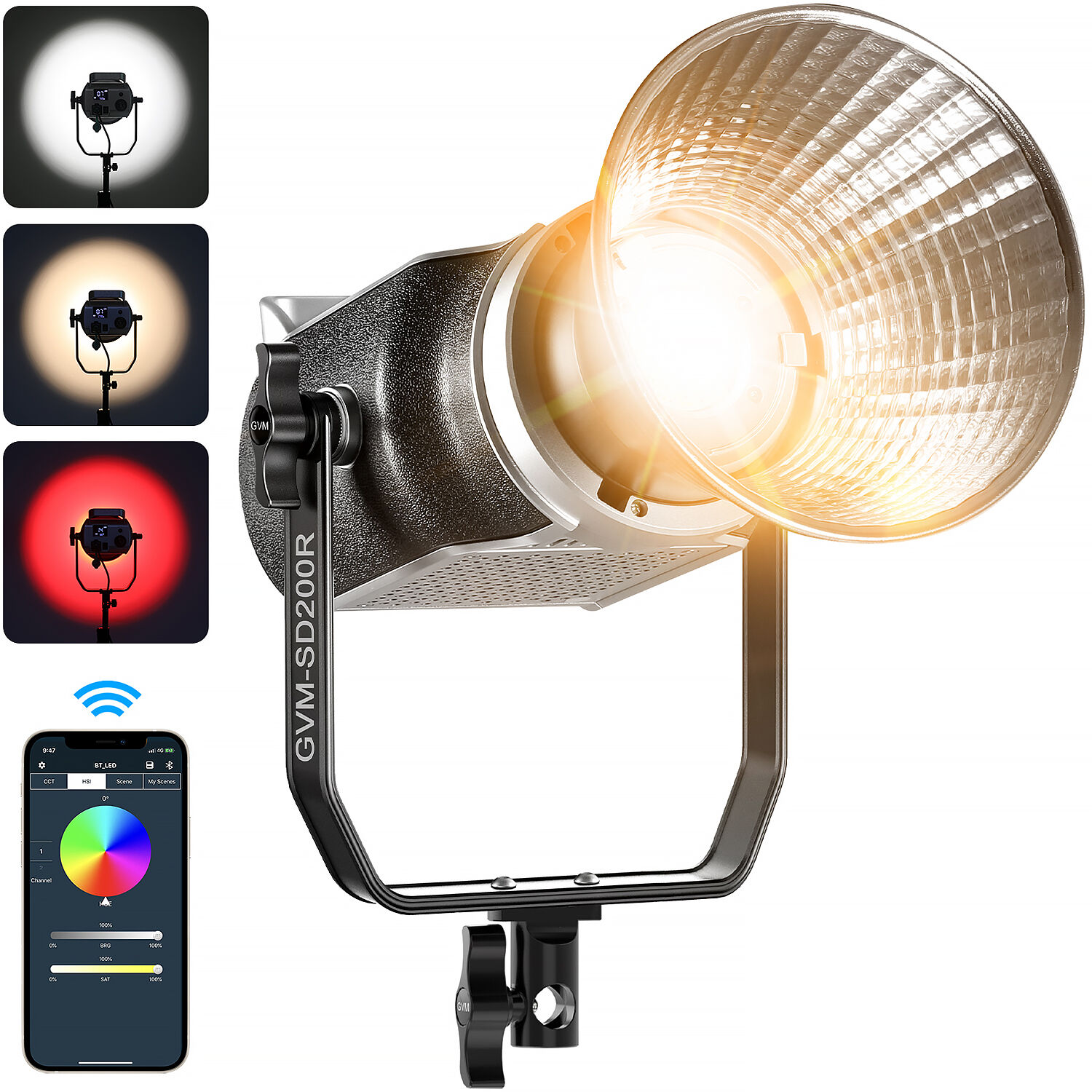 GVM SD200R RGB & Bi-Color LED Studio Video Spotlight GVM-SD200R