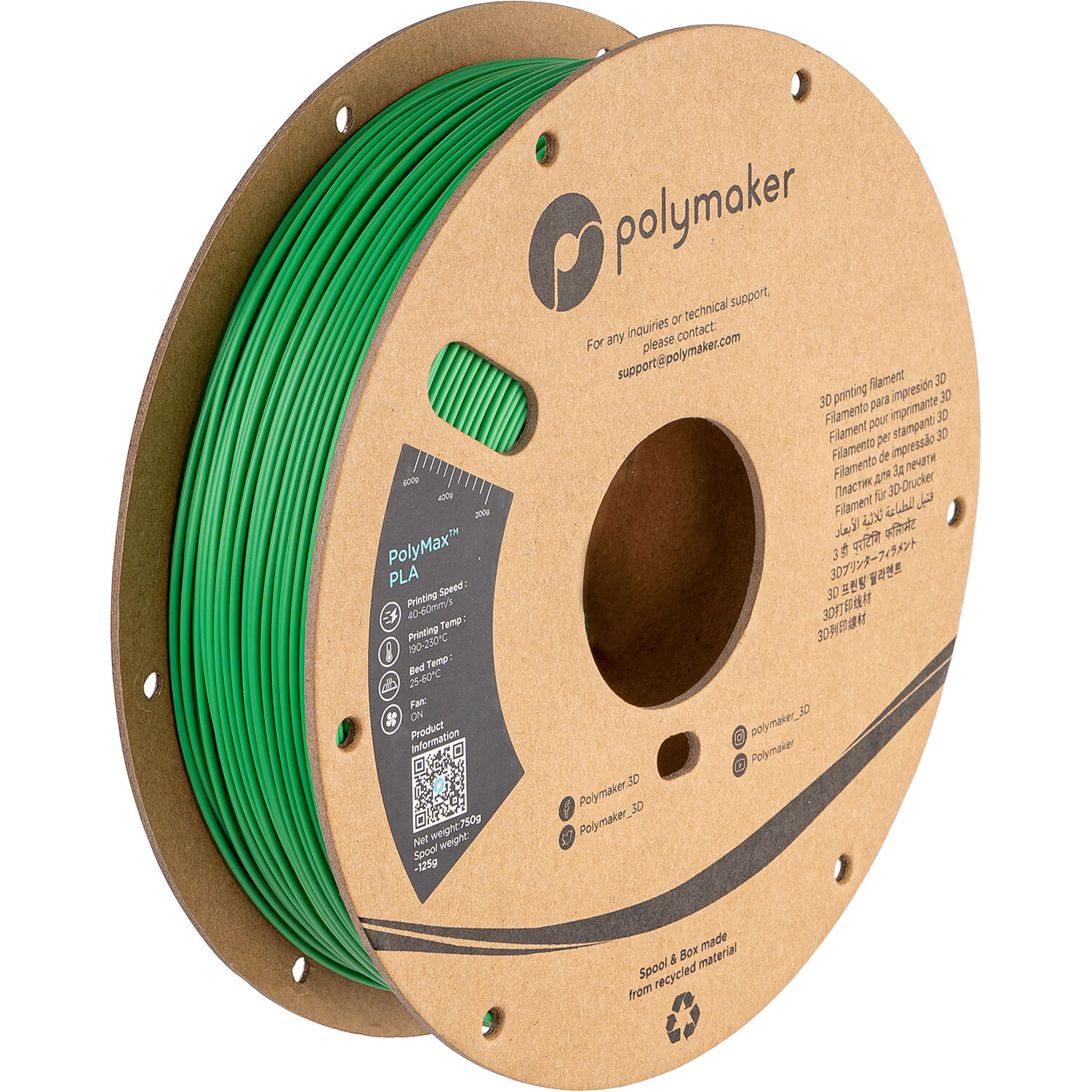 Polymaker 1.75mm PolyMax PLA Filament (750g, Green) PA06006 B&H
