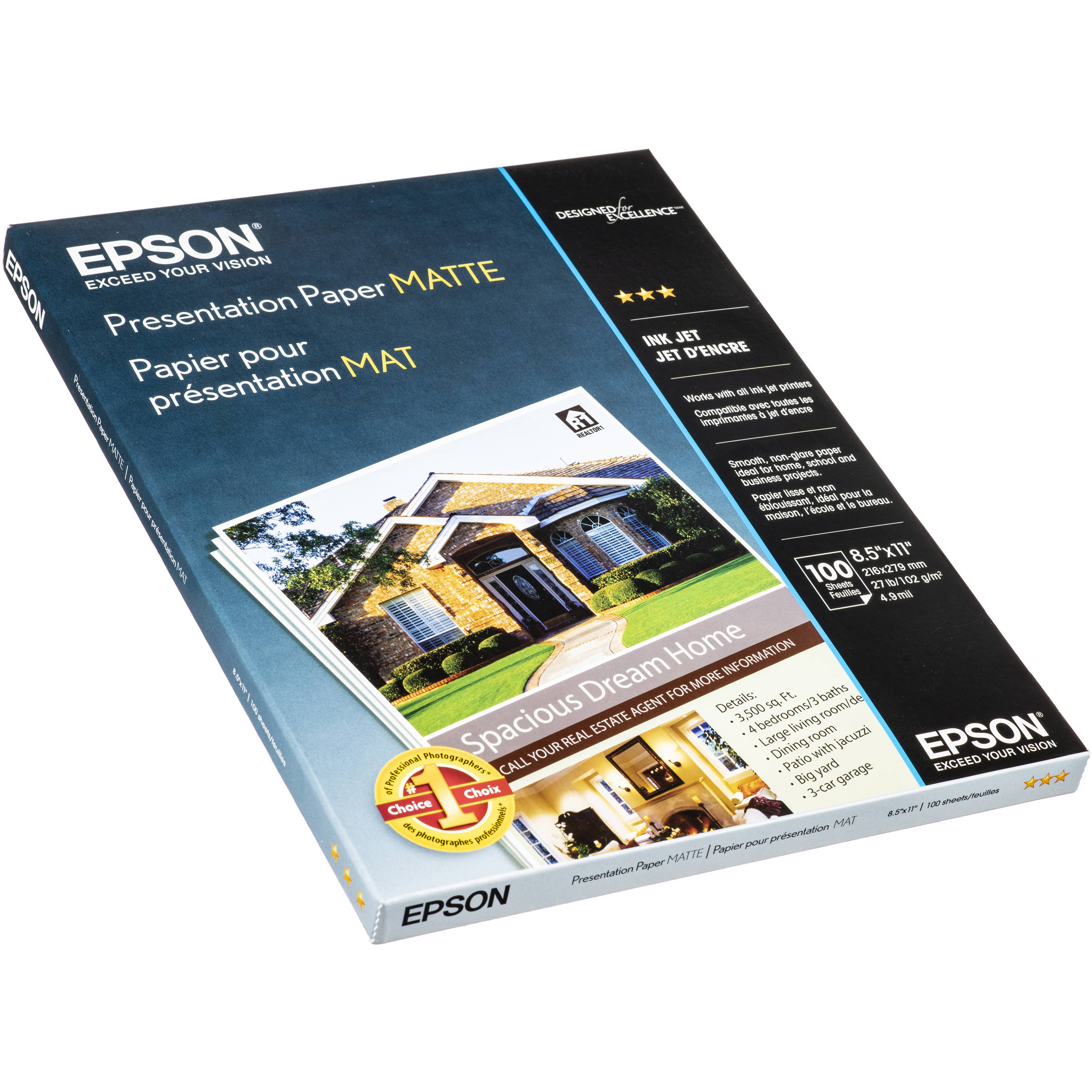 Epson Presentation Paper Matte 8 5 X 11 100 Sheets S041062